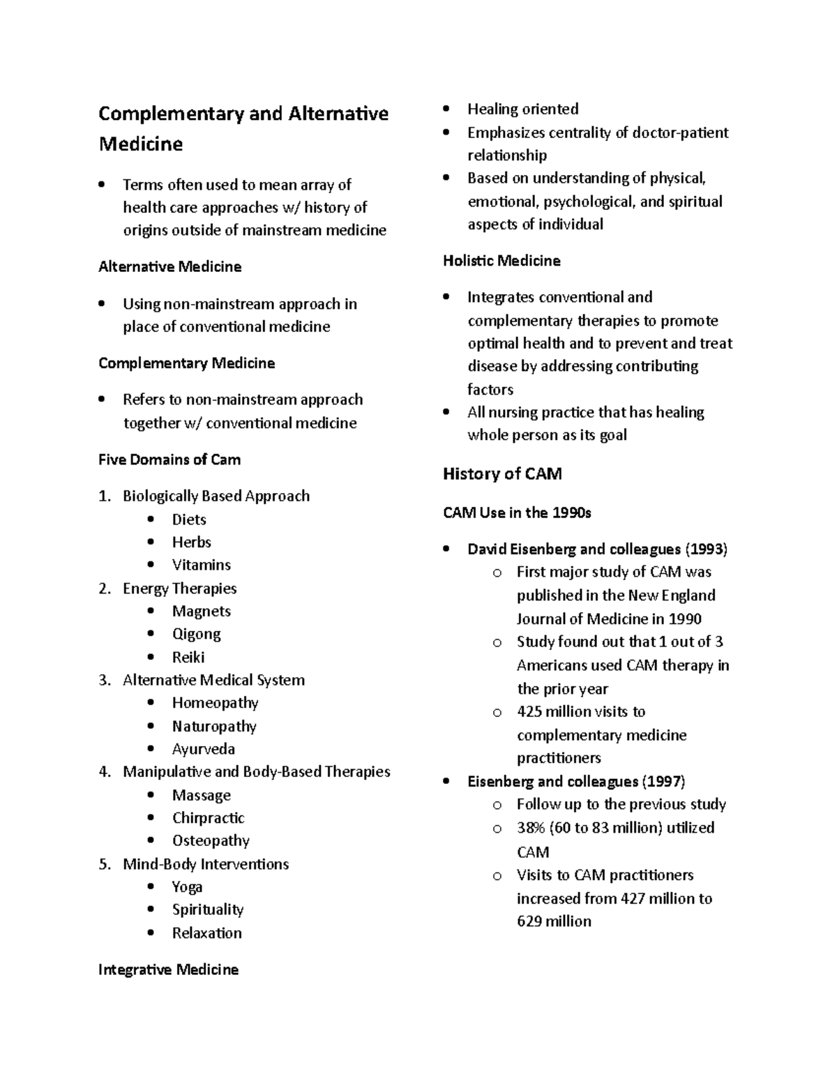 Complementary AND Alternative Medicine Notes AND Outline ...