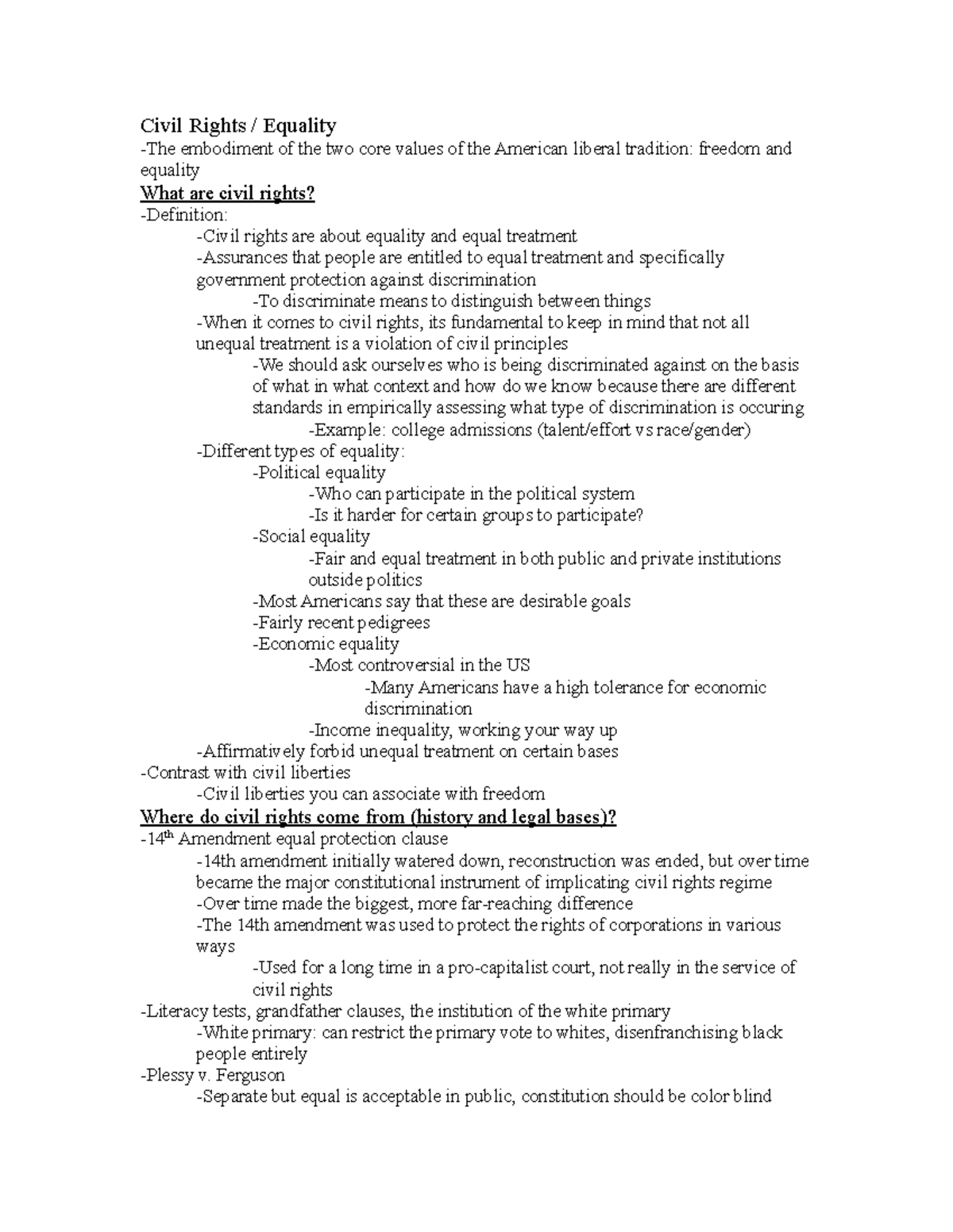 POSC100 Lecture 6 Civil Rights - Civil Rights / Equality -The ...