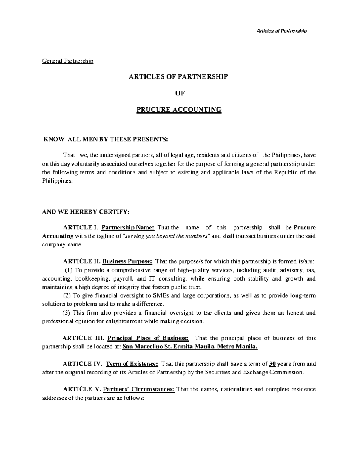 Articles-of-Partnership template for business - General Partnership ...