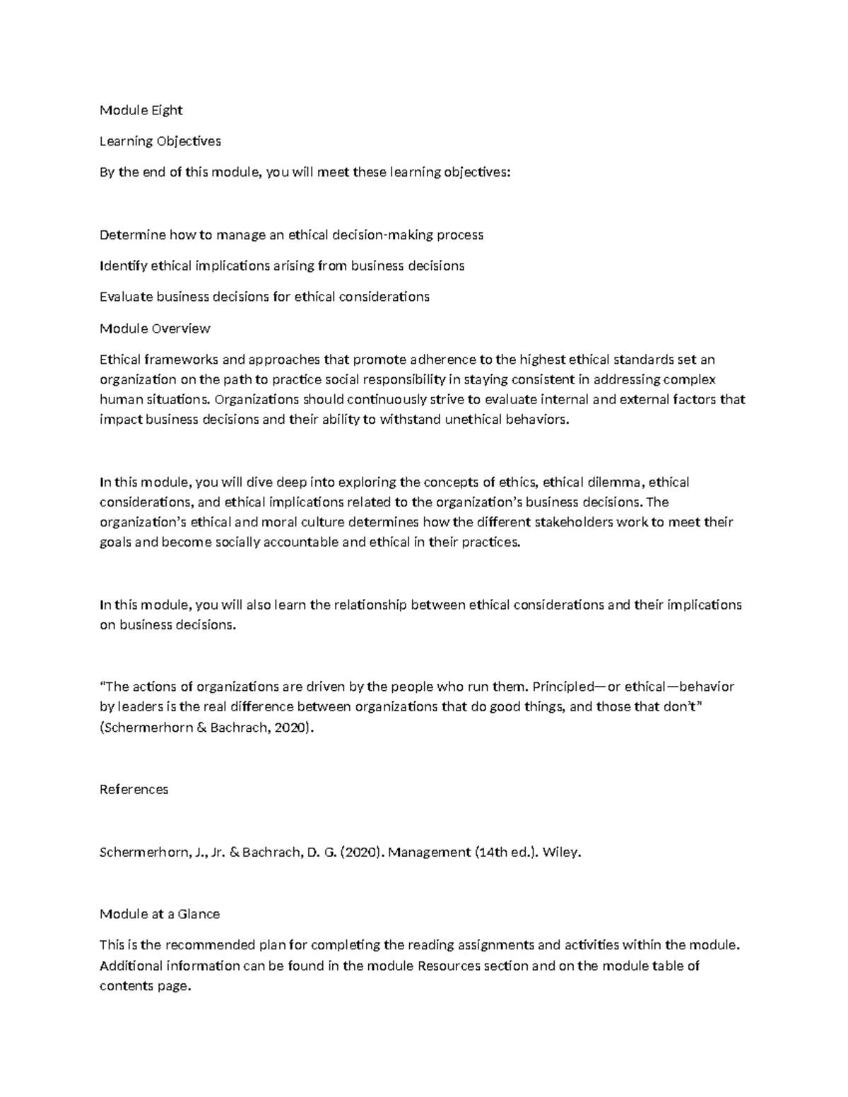 MBA-500-Q2611 Building Business Leaders 23TW2 Module 8 - Module Eight Learning Objectives By the ...