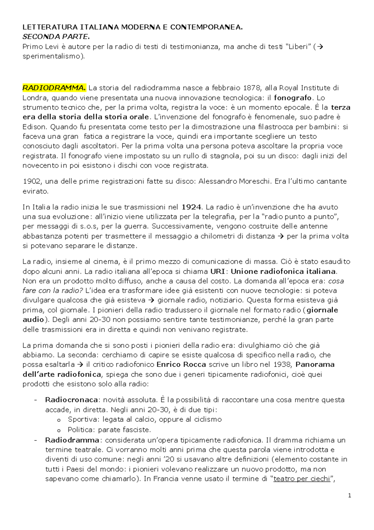 Letteratura Italiana Moderna E Contemporanea (Radiodramma), 20/21 - LETTERATURA ITALIANA MODERNA ...