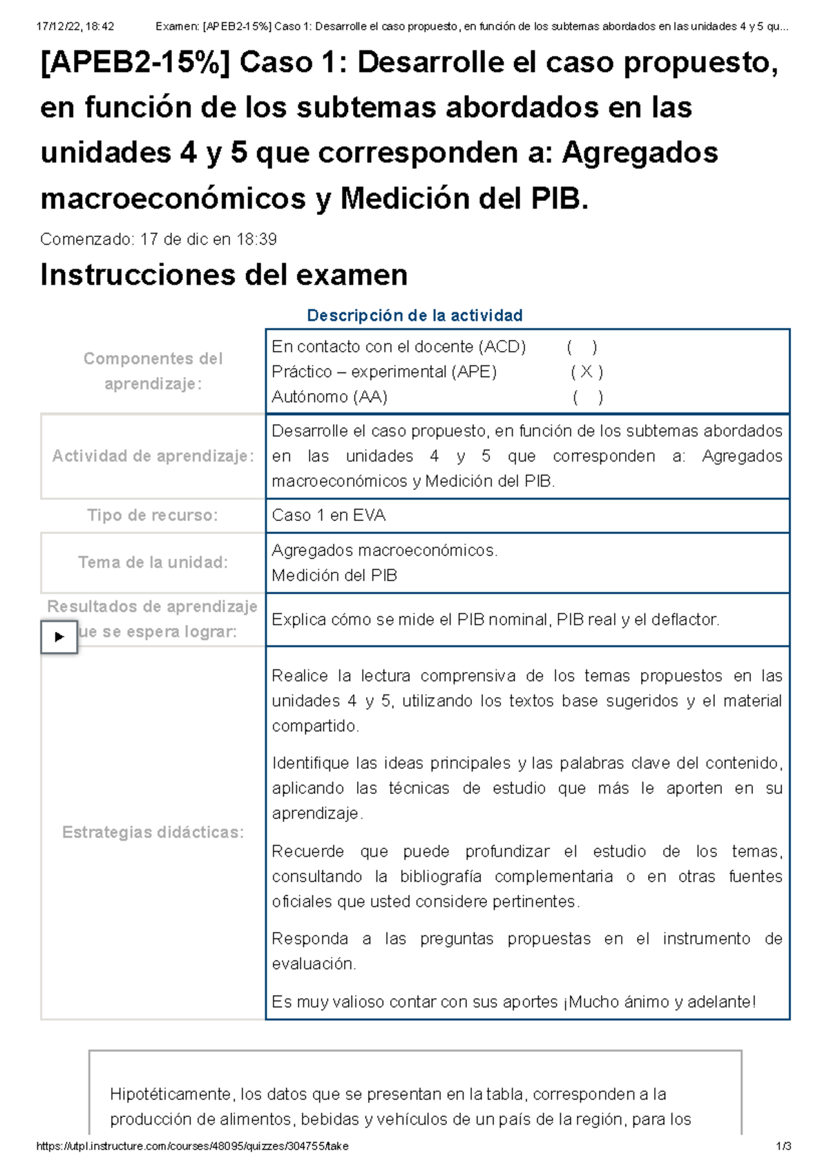 Examen [APEB 2-15%] Caso 1 Desarrolle el caso propuesto, en función de los subtemas abordados en ...