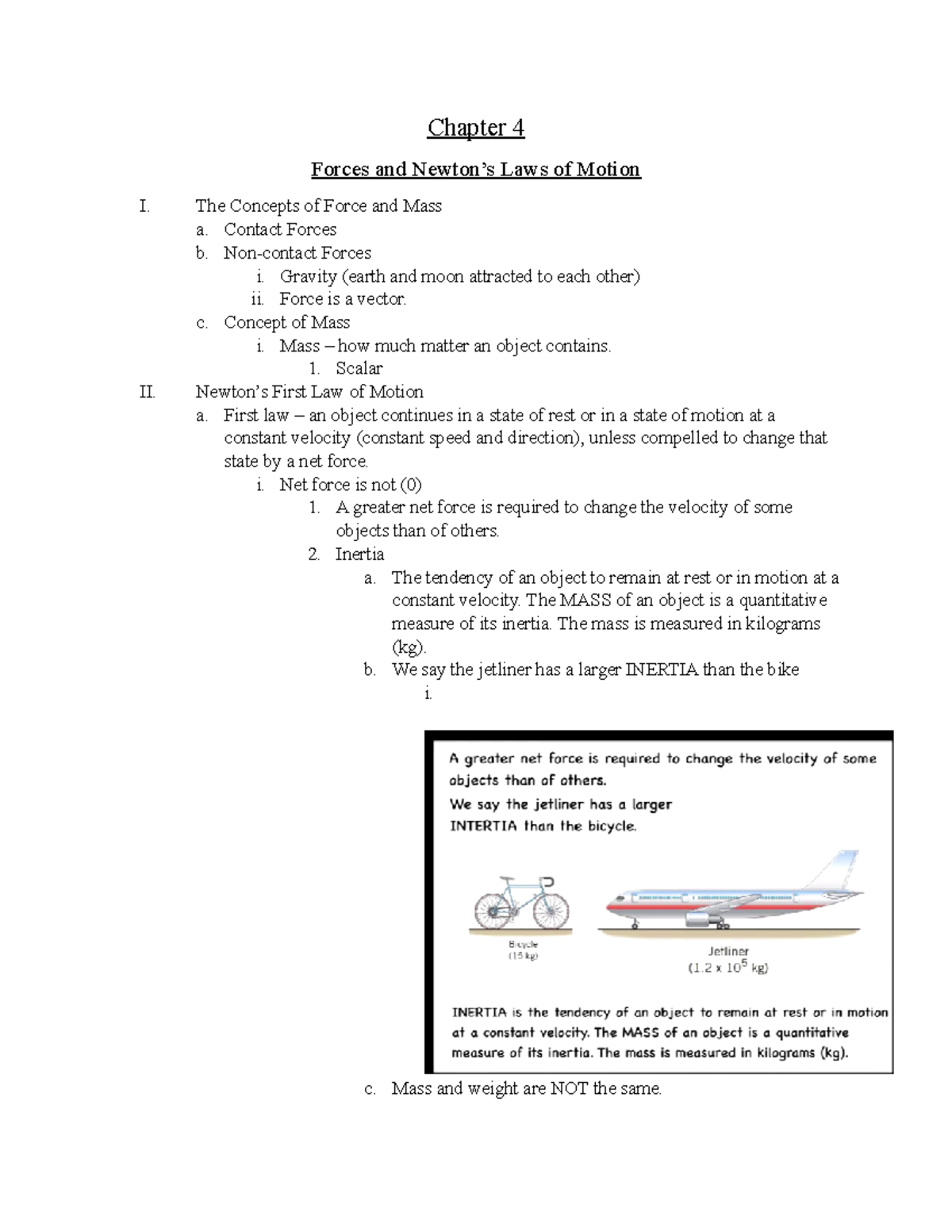 Chapter Four - NOTES - Chapter 4 Forces and Newton’s Laws of Motion I ...