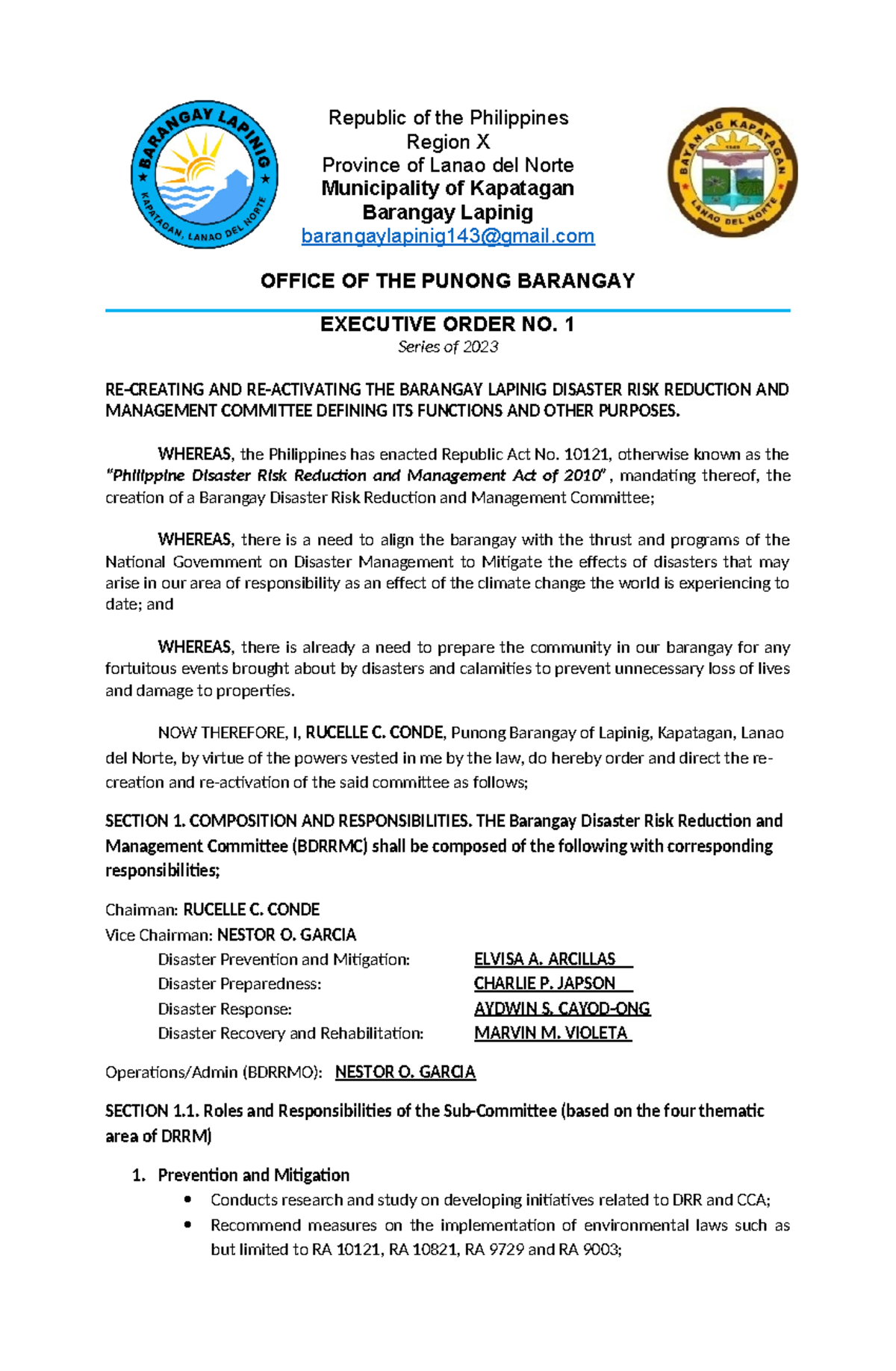 1 Bdrrm-Committee-2024-EO - Republic of the Philippines Region X ...