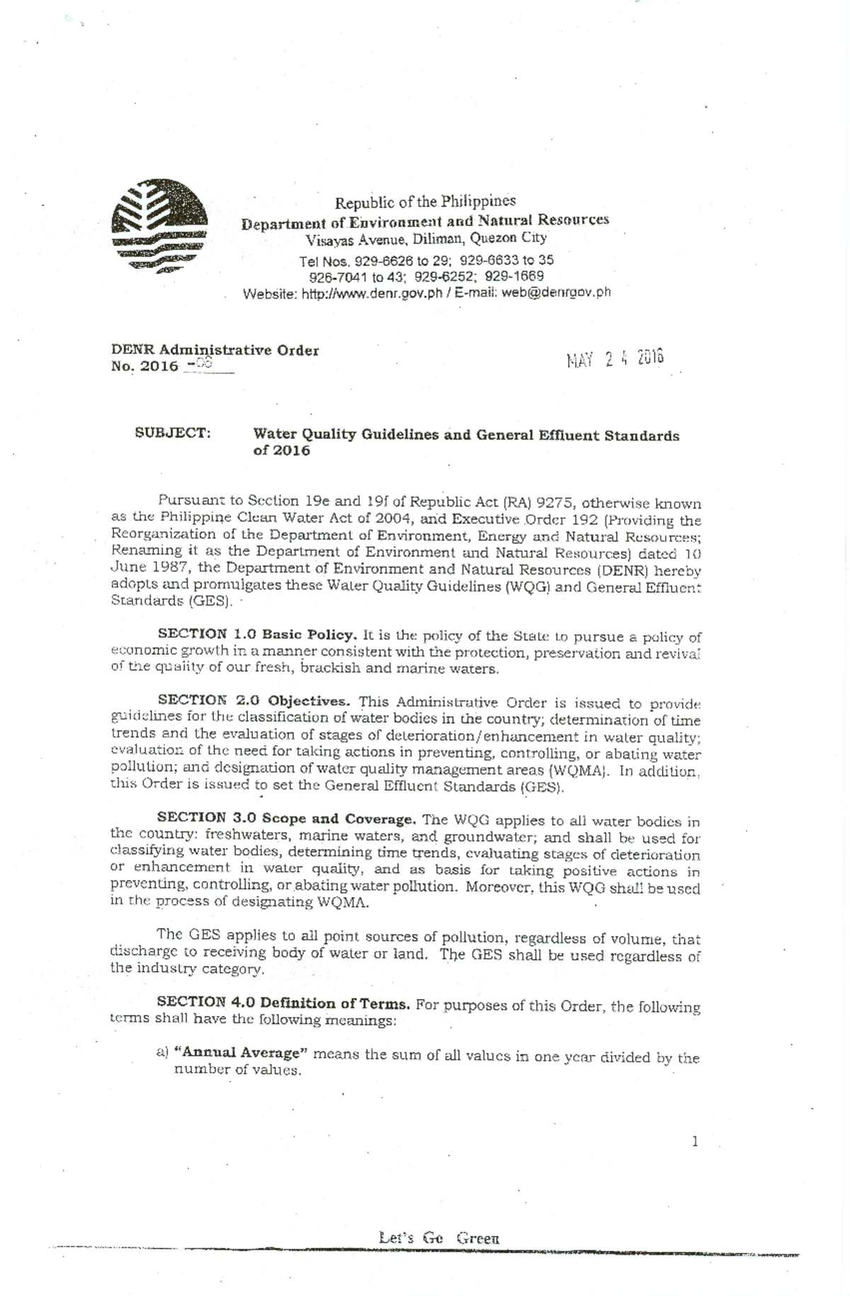 DAO-2016-08 Effluent Standards - BS Environmental Engineering - Studocu