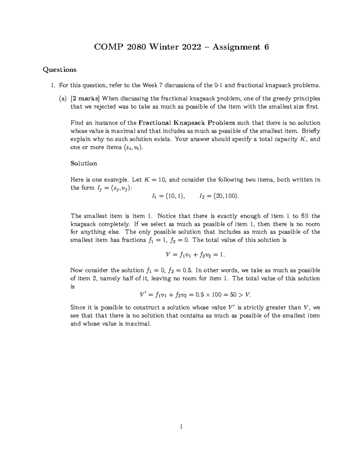 Assignment 6-sol - COMP 2080 Winter 2022 – Assignment 6 Questions For this question, refer to ...