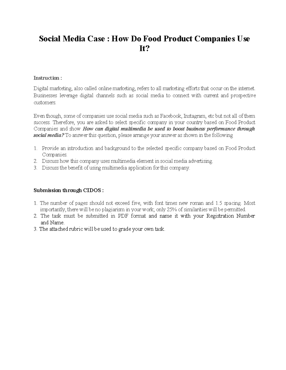 Case Study - noejdekllmffmcwa - Social Media Case : How Do Food Product ...