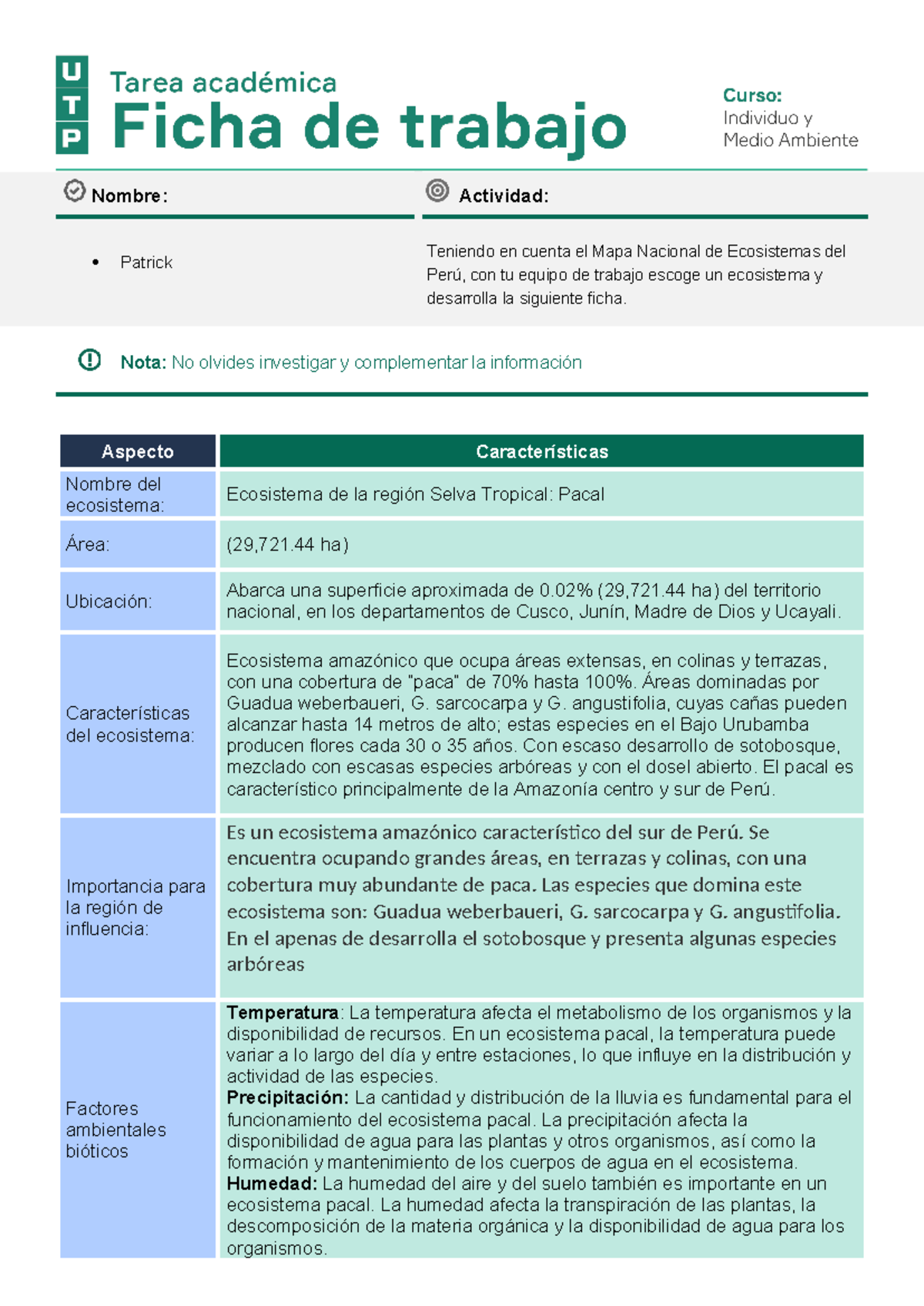 TS2 SESION TAREA - Nombre: Actividad: Patrick Teniendo en cuenta el ...
