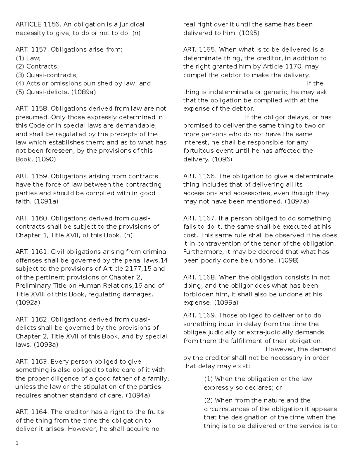 Article 1156-1301 - ARTICLE 1156. An obligation is a juridical ...