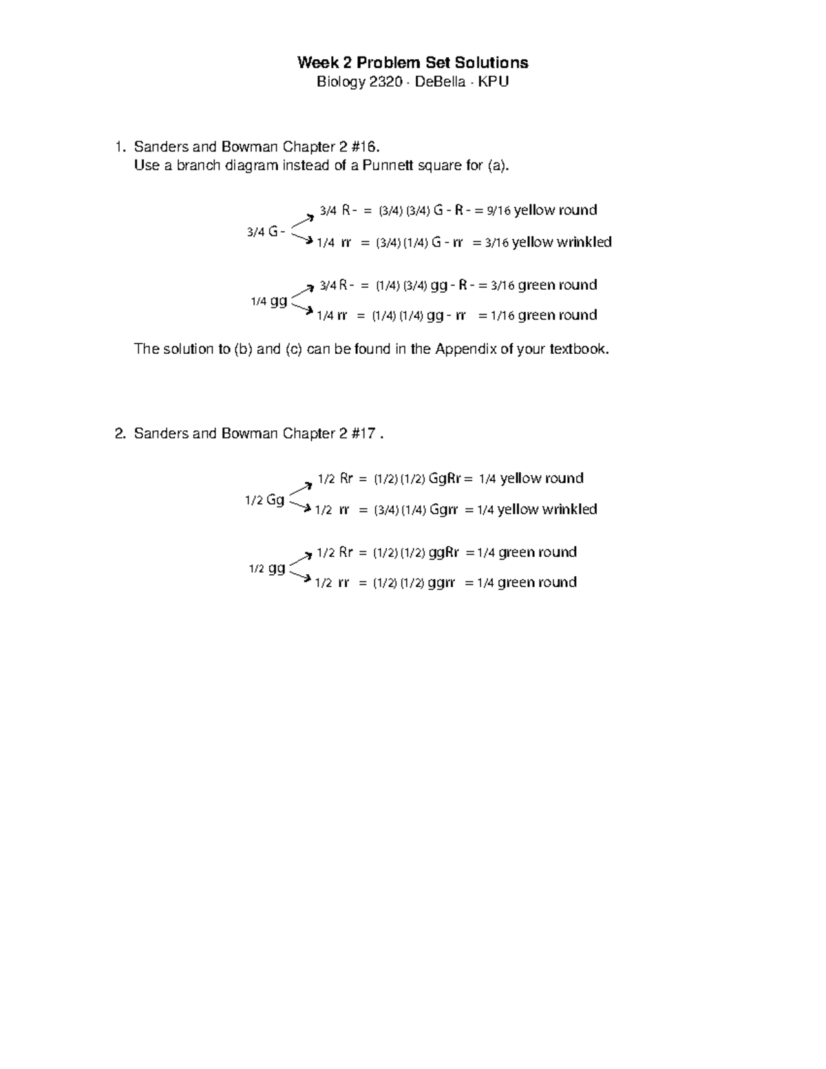 Wk2Prob Set Solutions - Notes - Week 2 Problem Set Solutions Biology ...