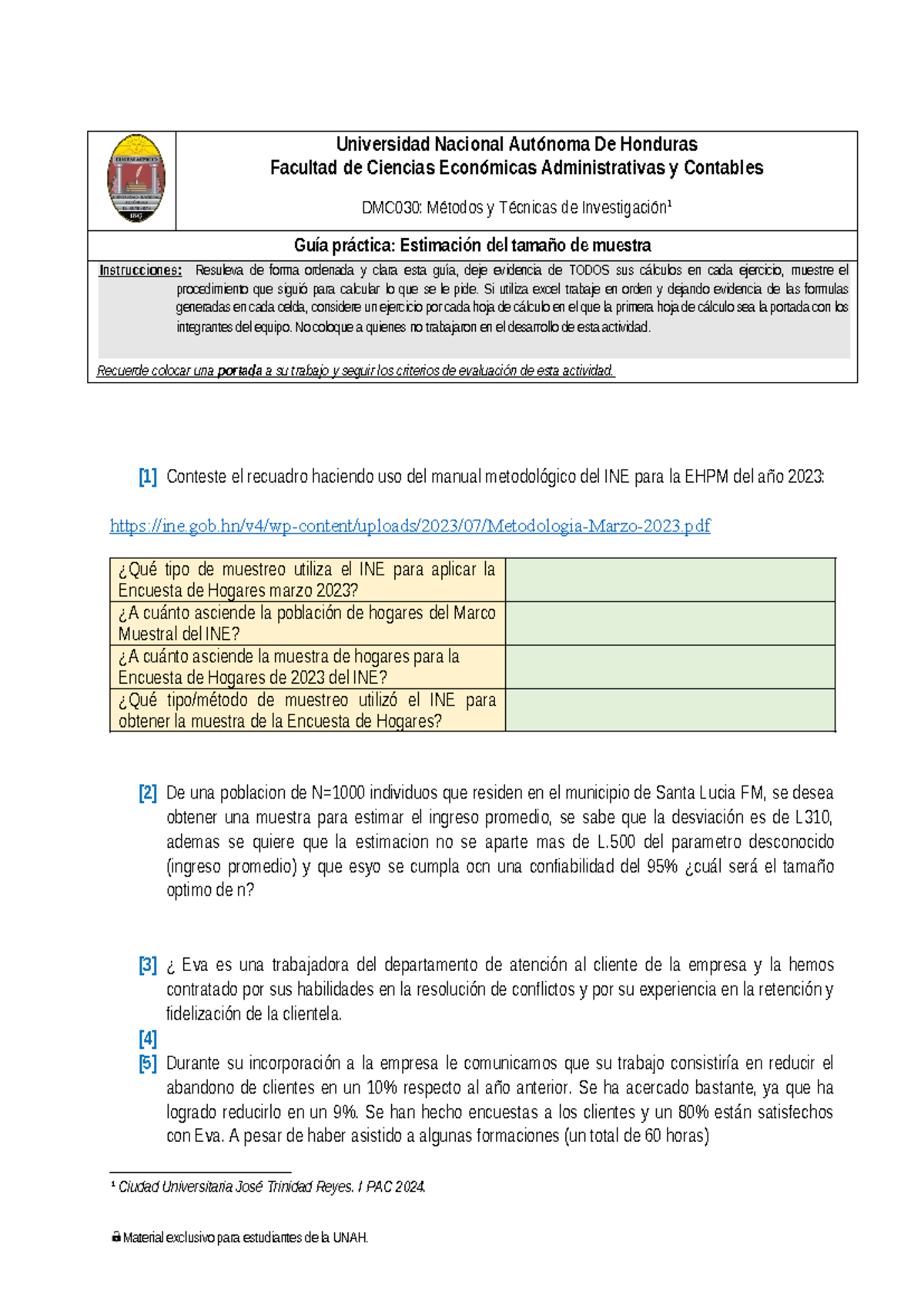 Guia Muestreo I PAC24 - Guia practica - Universidad Nacional Autónoma ...