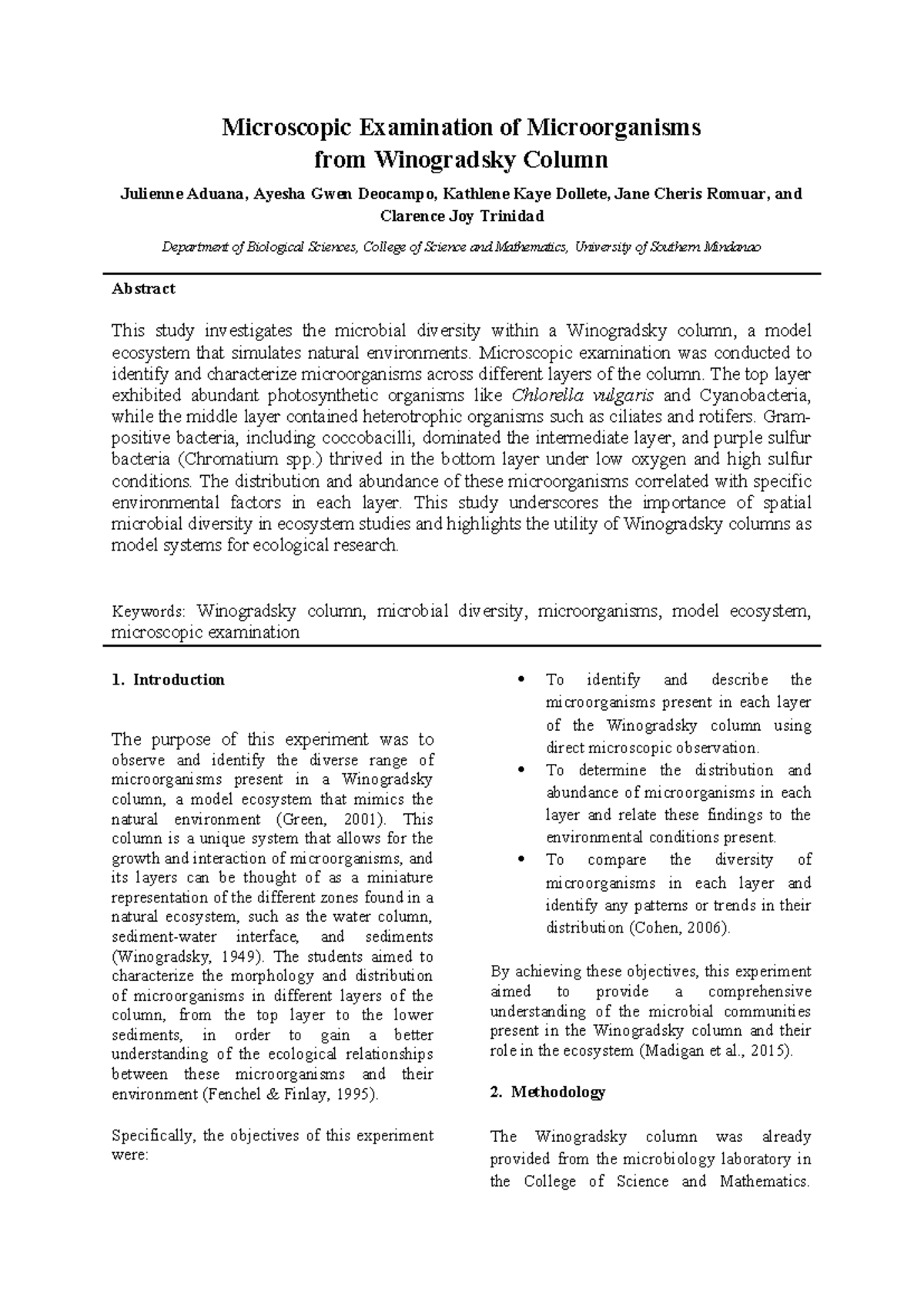 LAB 2 ECO - Microbial Ecology - Microscopic Examination of ...