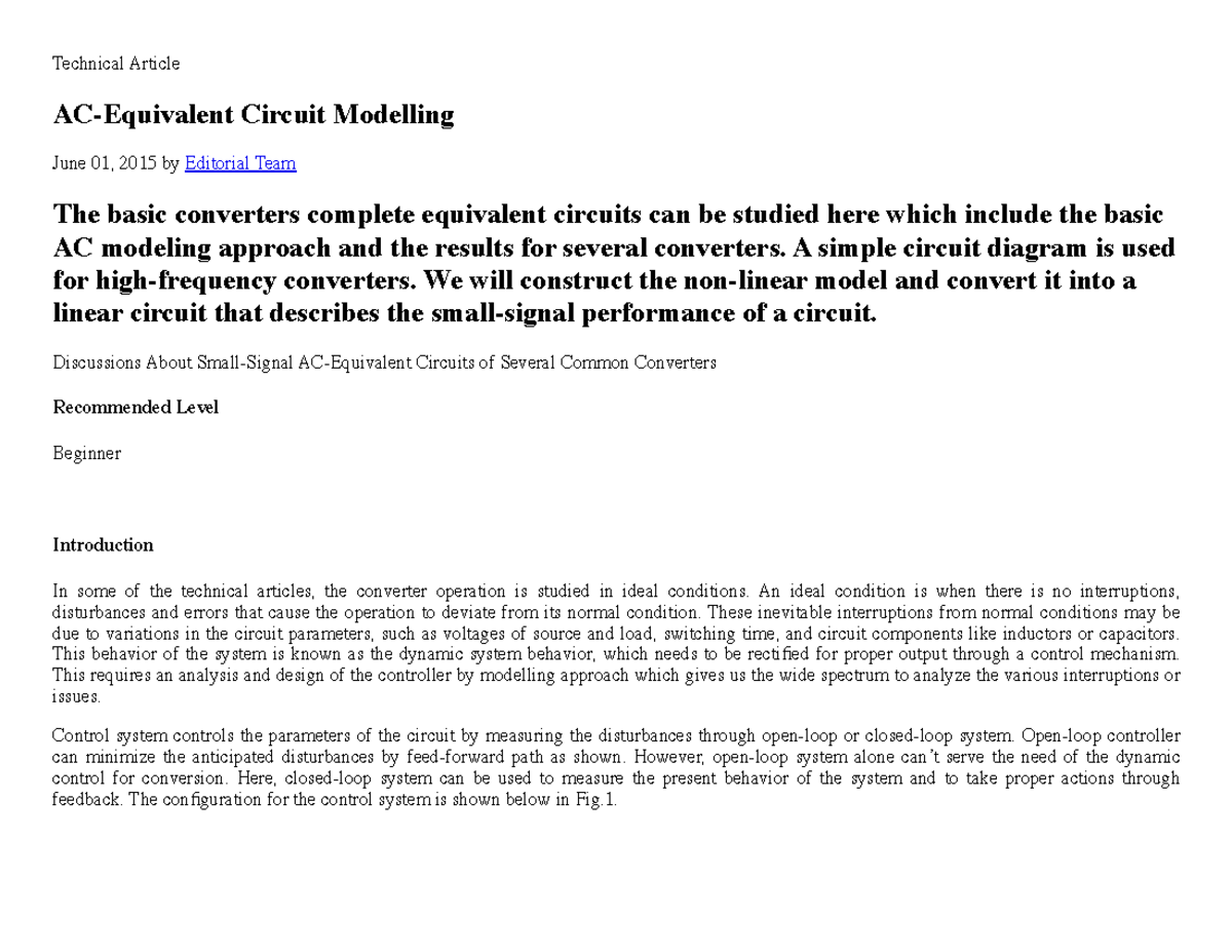 AC-Equivalent Circuit Modelling - Technical Articles - EMGT 330 - Studocu