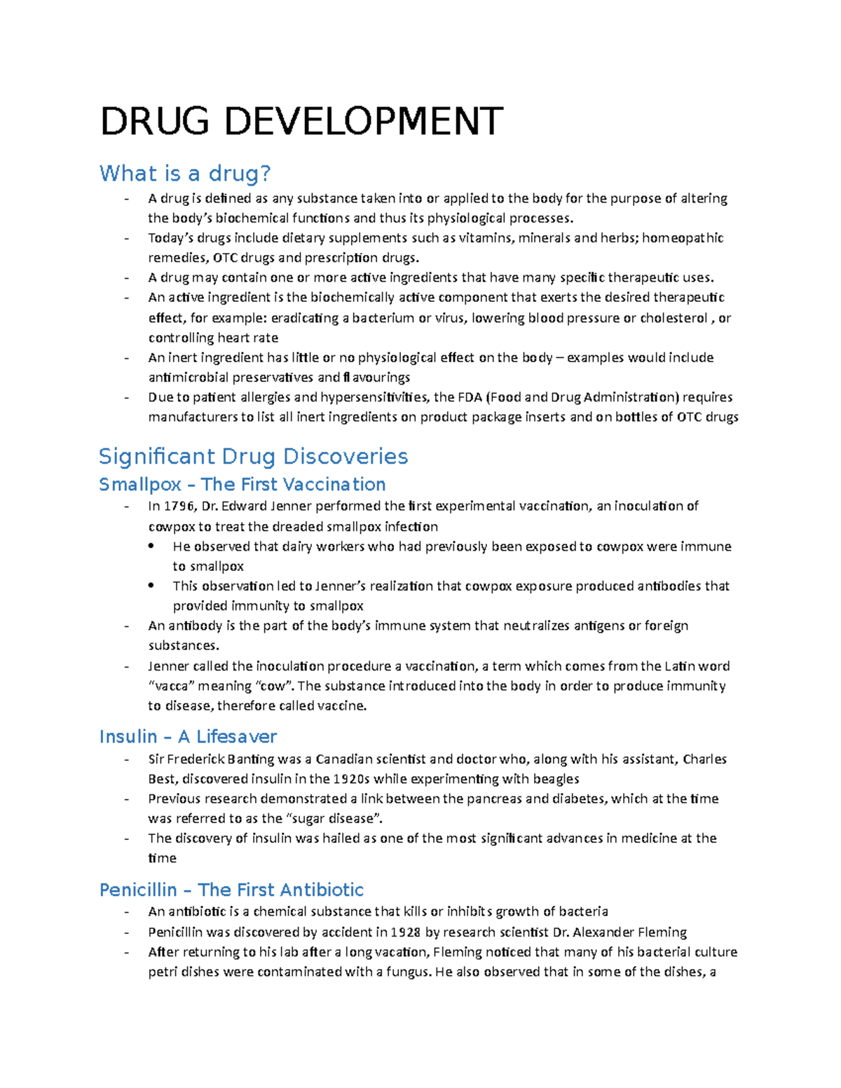 DRUG Development - Lecture notes Notes from textbook - DRUG DEVELOPMENT ...