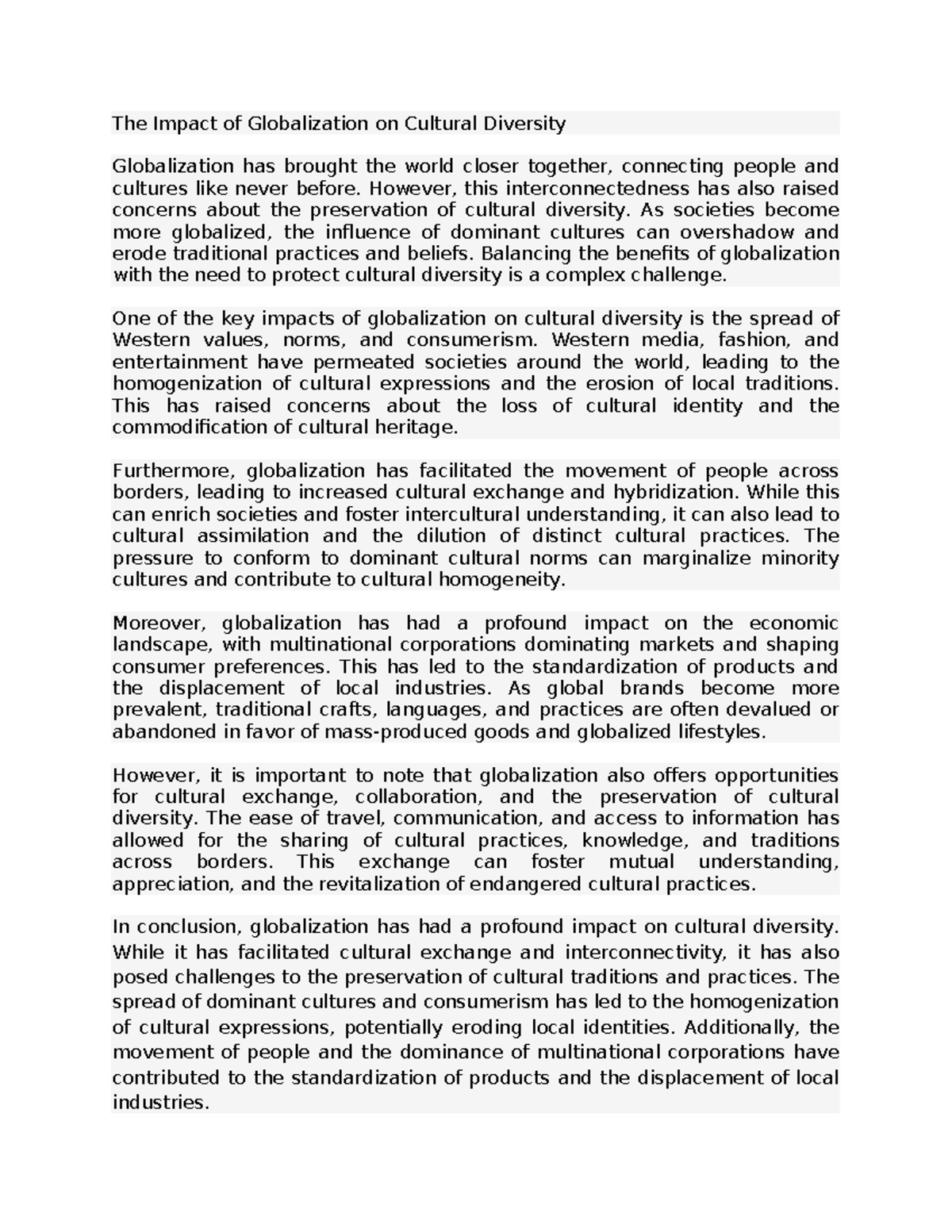 The Impact of Globalization on Cultural Diversity - The Impact of ...