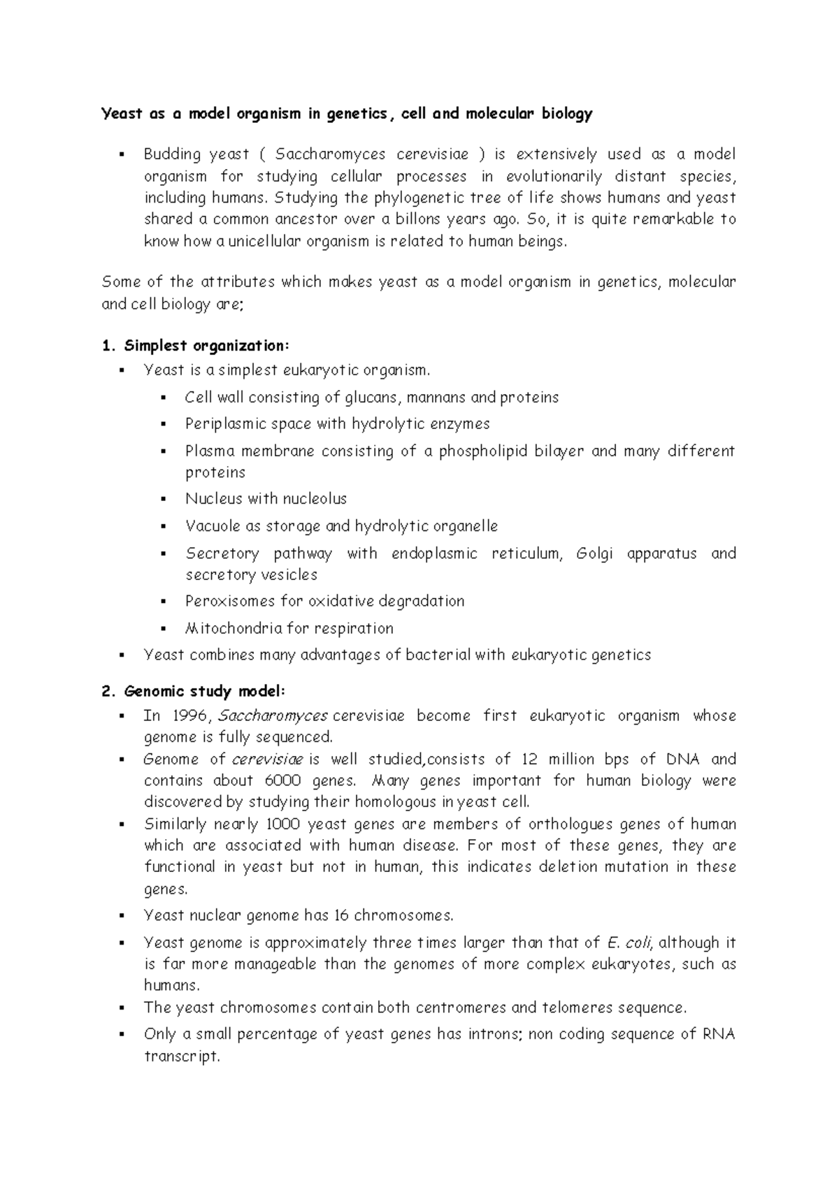 Model organism in Biology - Yeast as a model organism in genetics, cell ...