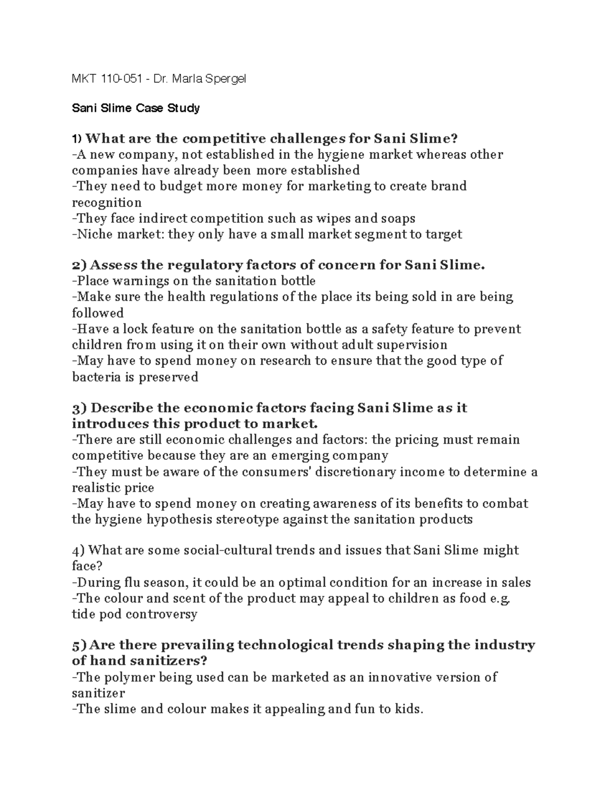 Case Study 2 - In class work - MKT 110-051 - Dr. Marla Spergel Sani ...
