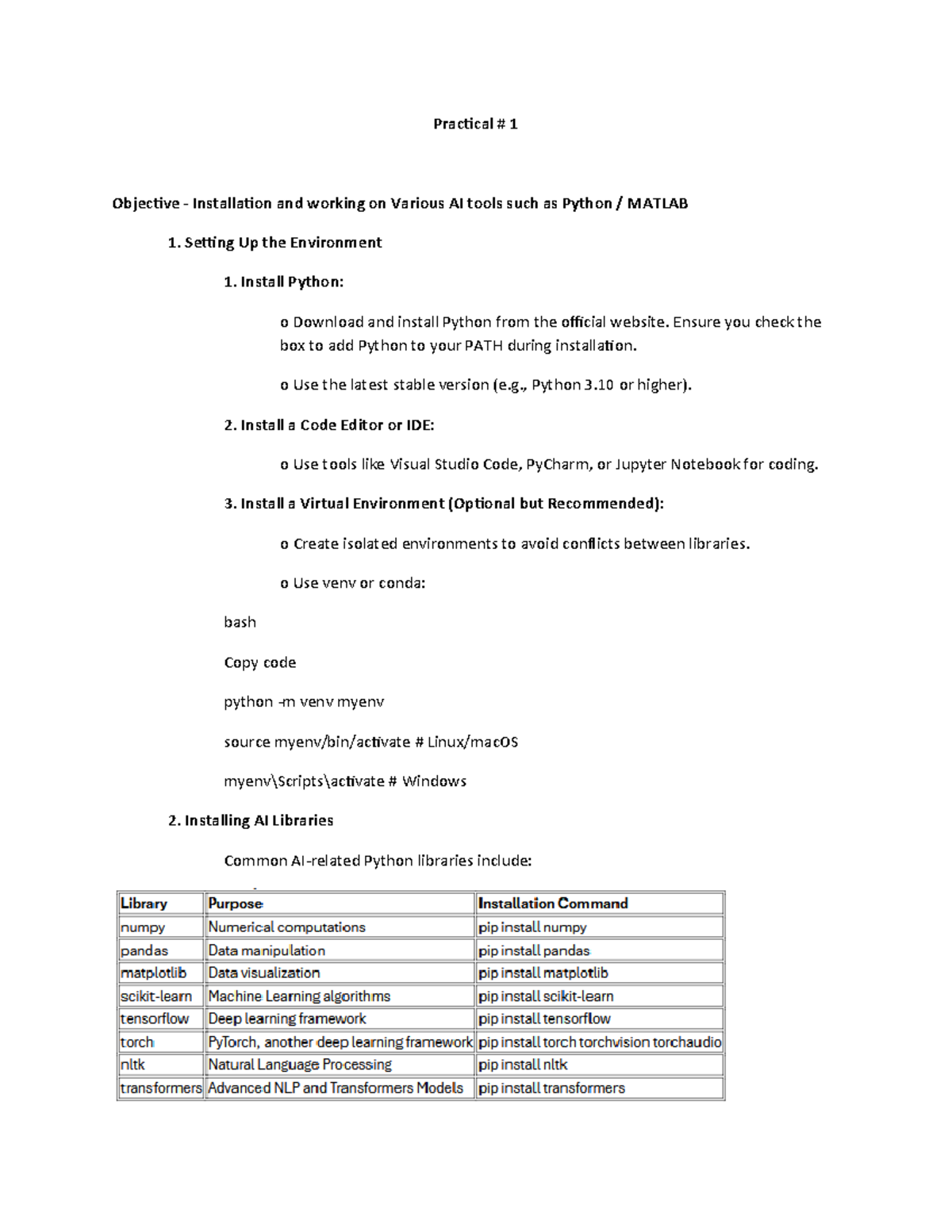 AI practical file - Practical # 1 Objective - Installation and working ...