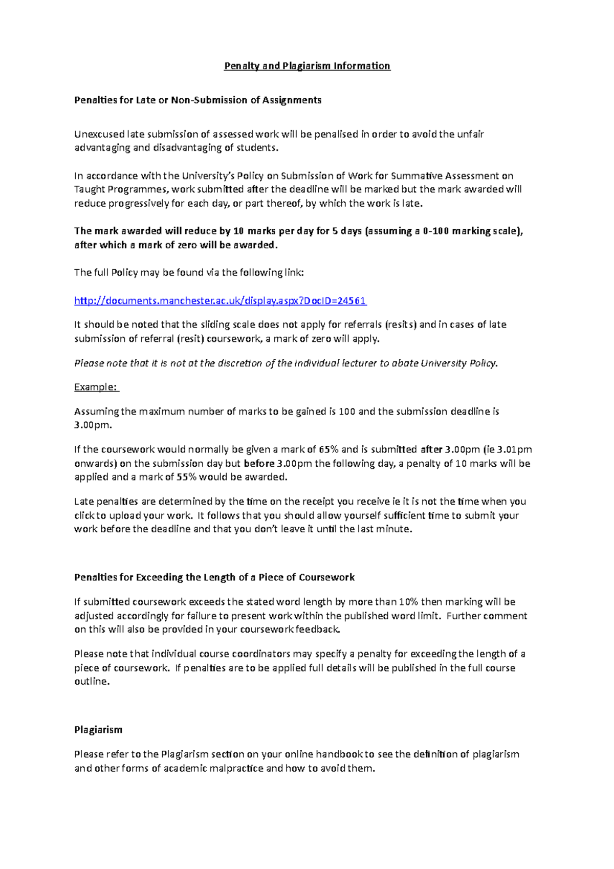 Penalty and Plagiarism - In accordance with the University’s Policy on ...