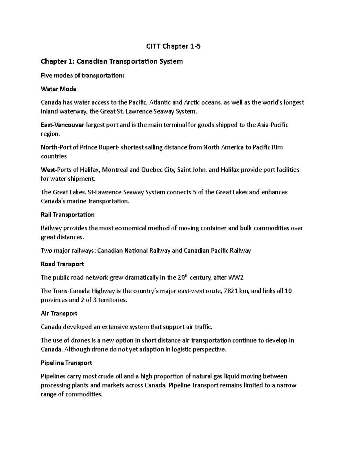 CITT notes - mmmm - CITT Chapter 1- Chapter 1: Canadian Transportation ...