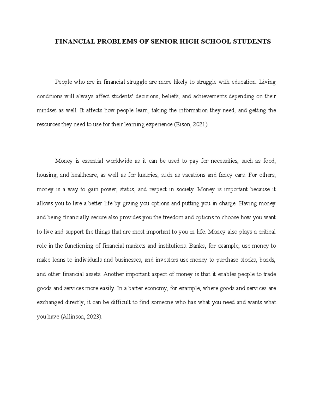 Financial problems - This is a correlational study. - FINANCIAL ...