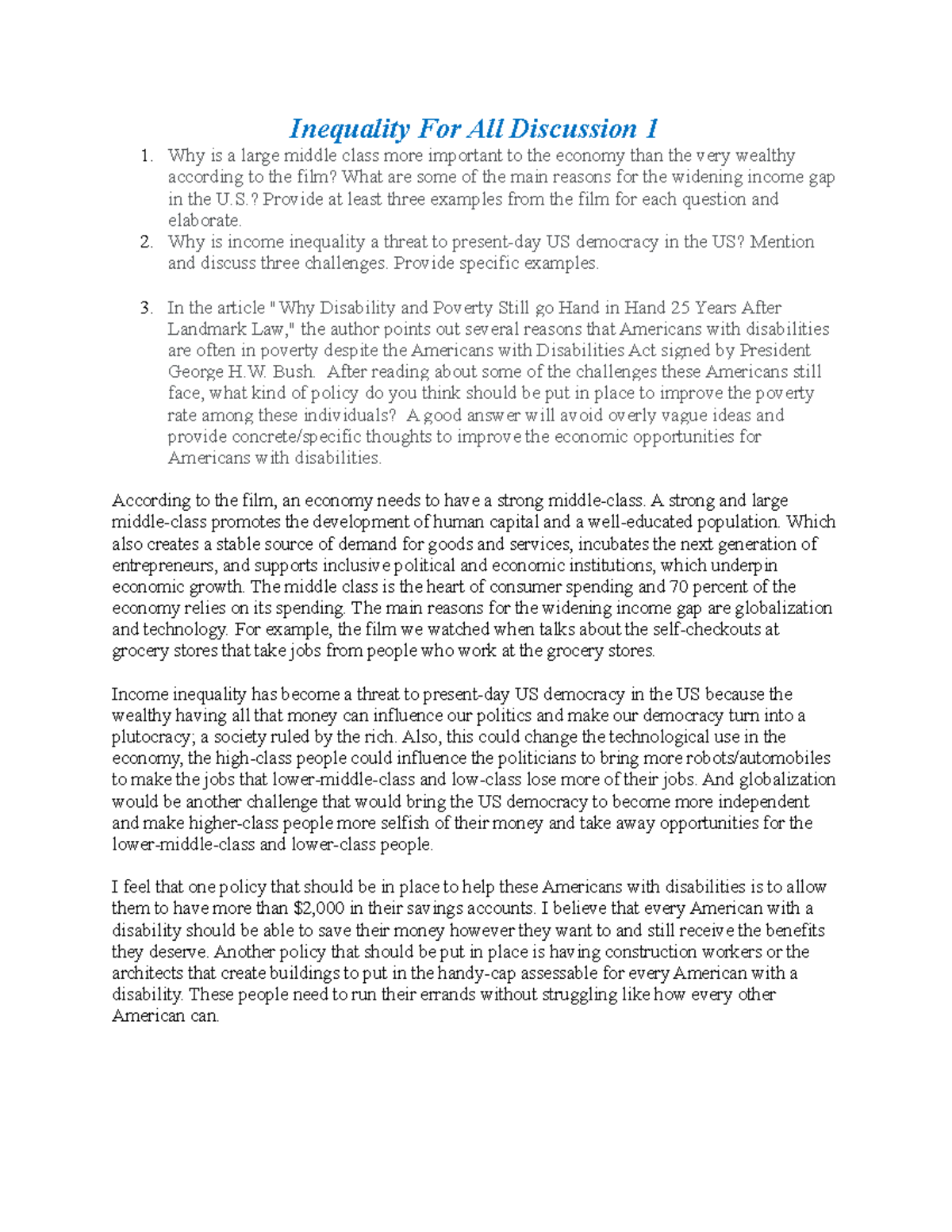 Inequality For All Discussion 1 - AHS-111 - SDSU - Studocu