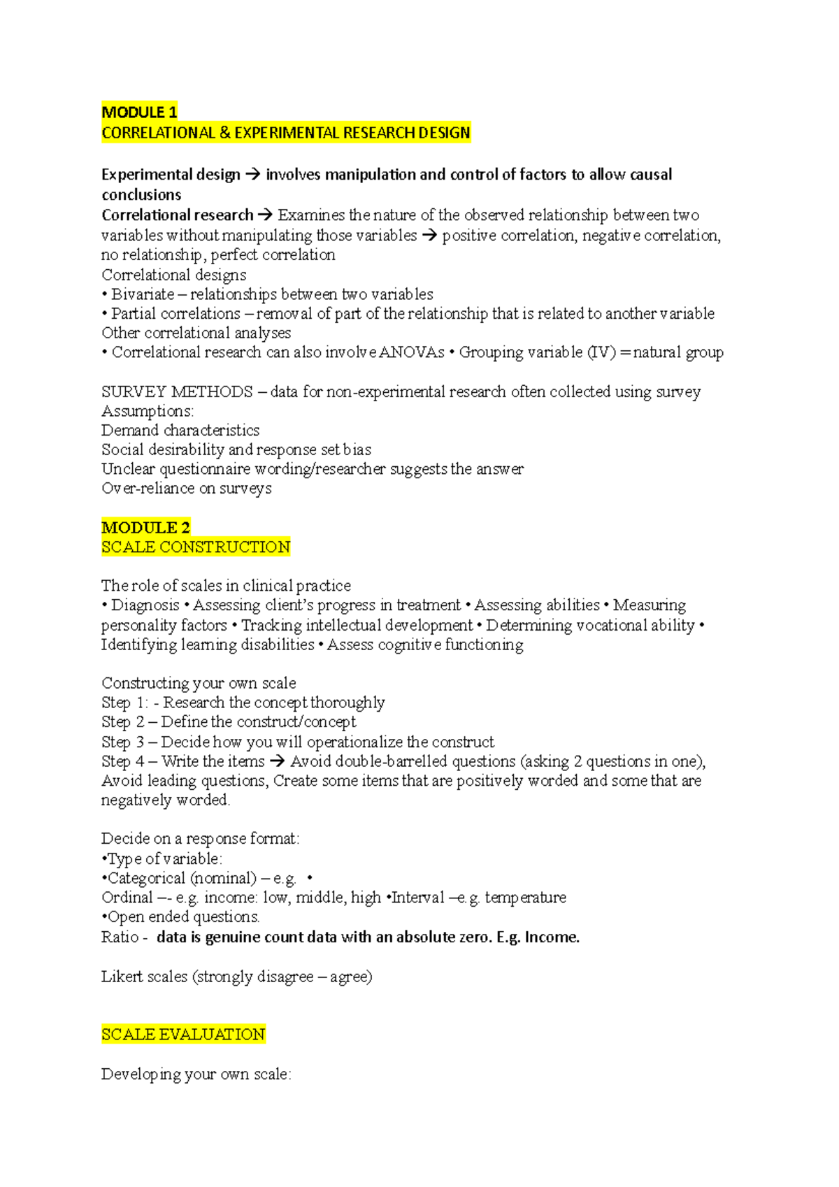 ARM EXAM NOTES modules 1-12 - MODULE 1 CORRELATIONAL & EXPERIMENTAL ...