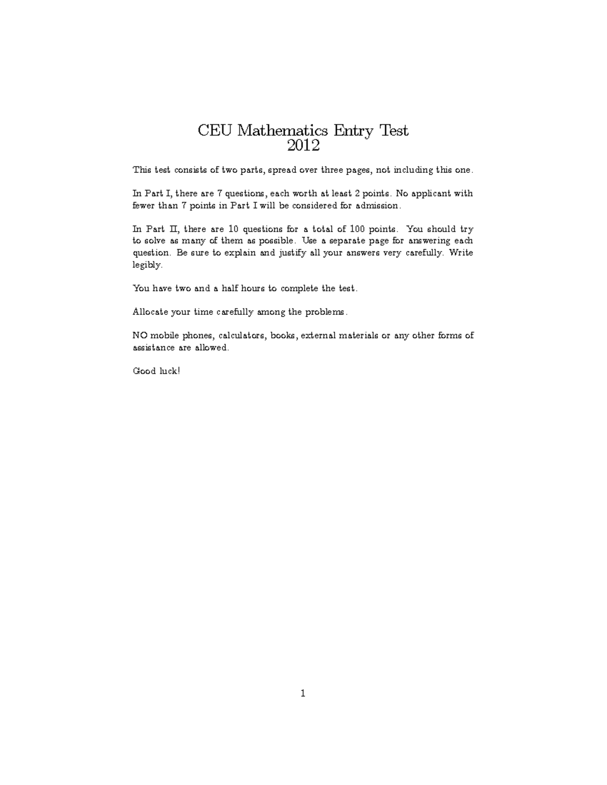 Maths sample test 2012 - w,md kkf - CEU Mathematics Entry Test 2012 ...