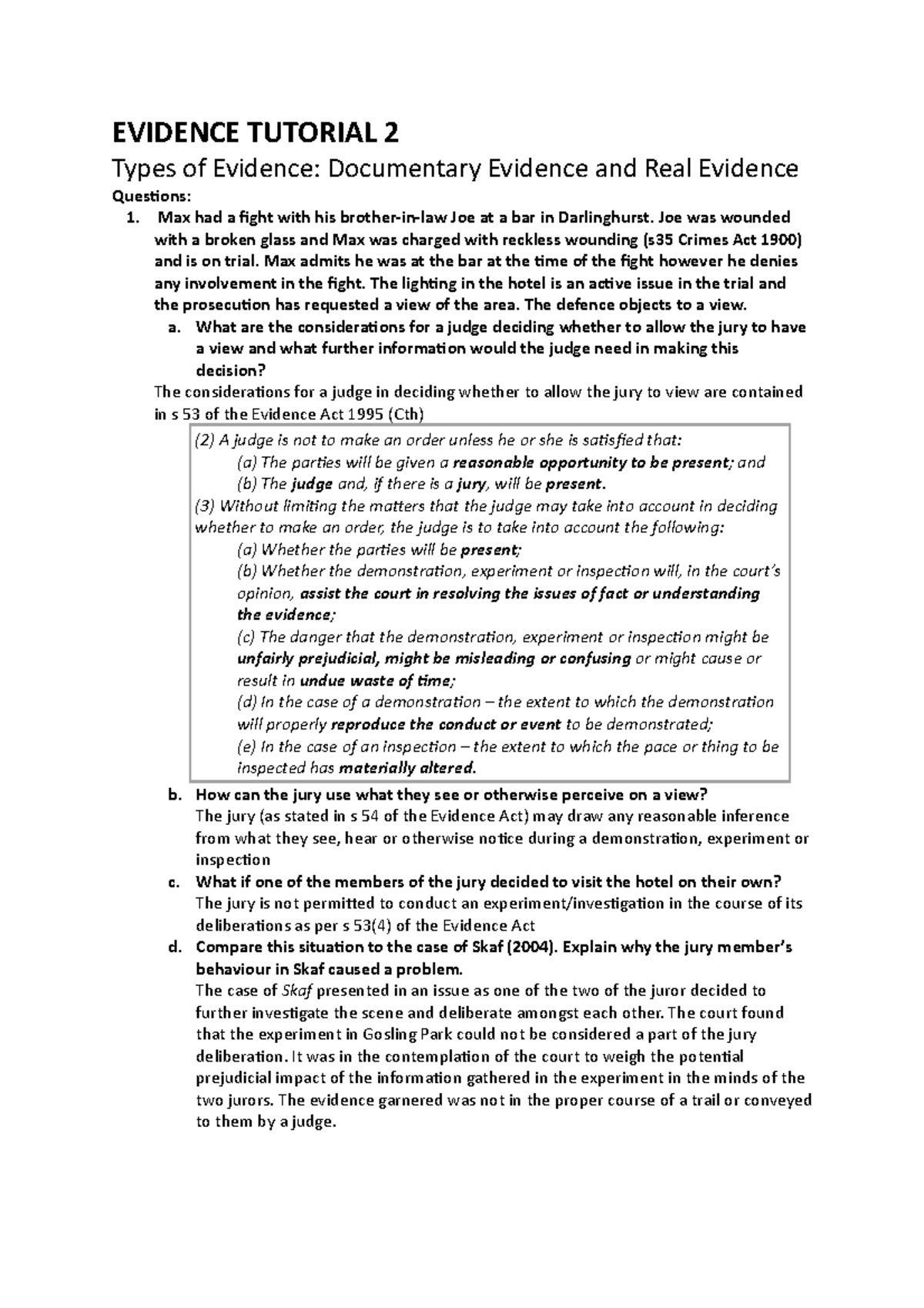 Evidence Tutorial 2 - EVIDENCE TUTORIAL 2 Types of Evidence ...