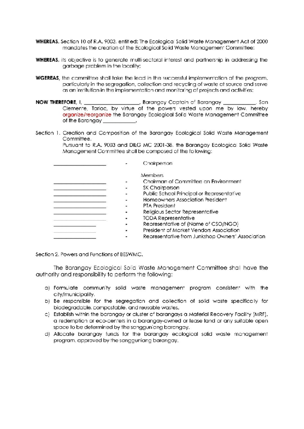 EO Beswmc - Executive - Bachelor of arts Major in Political science ...
