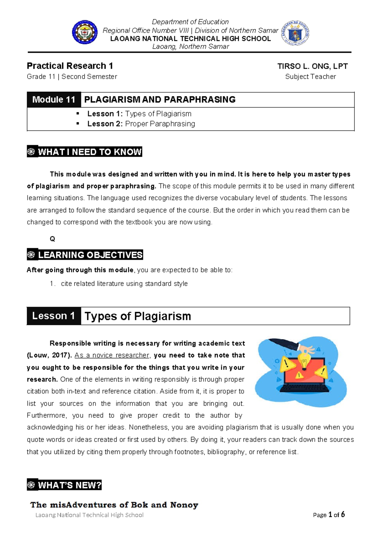 Chapter 11 Paraphrasing and Plagiarism - Department of Education ...