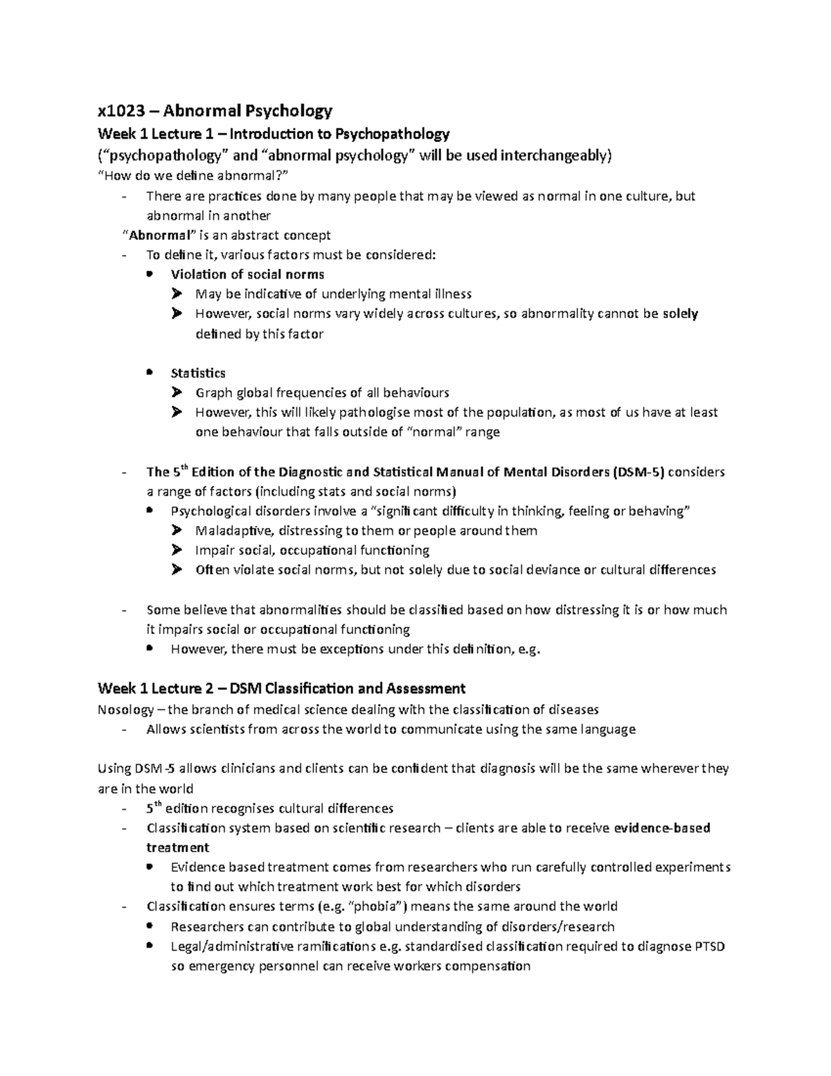 1023 - PSYC1023 Abnormal Psychology Lecture Notes 2022 - x1023 ...