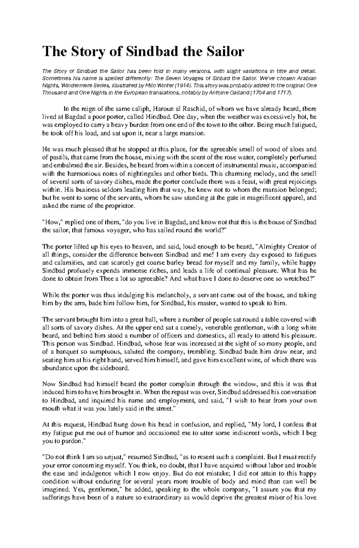 THE Story OF Sinbad THE Sailor 1ST Voyage - The Story of Sindbad the ...