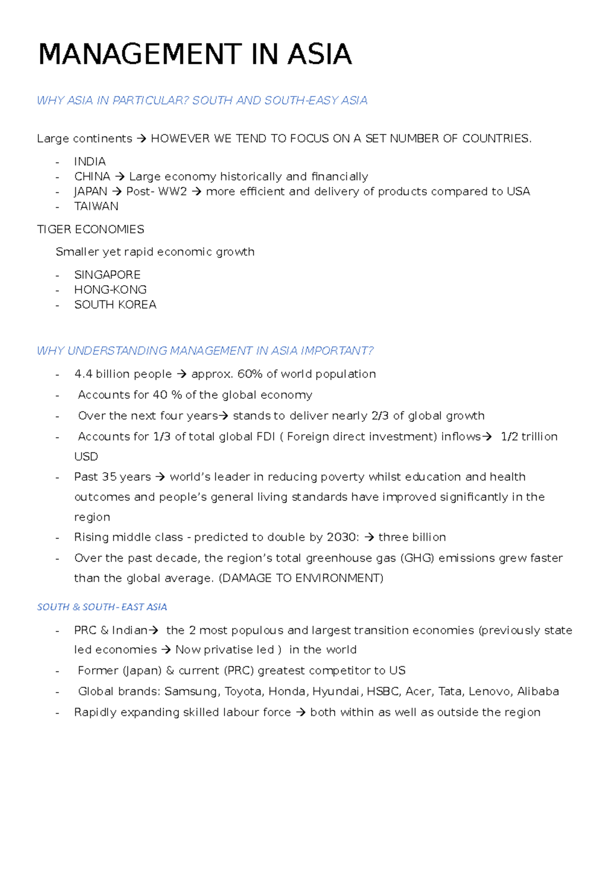 WEEK 4 - Management in Asia - MANAGEMENT IN ASIA WHY ASIA IN PARTICULAR ...