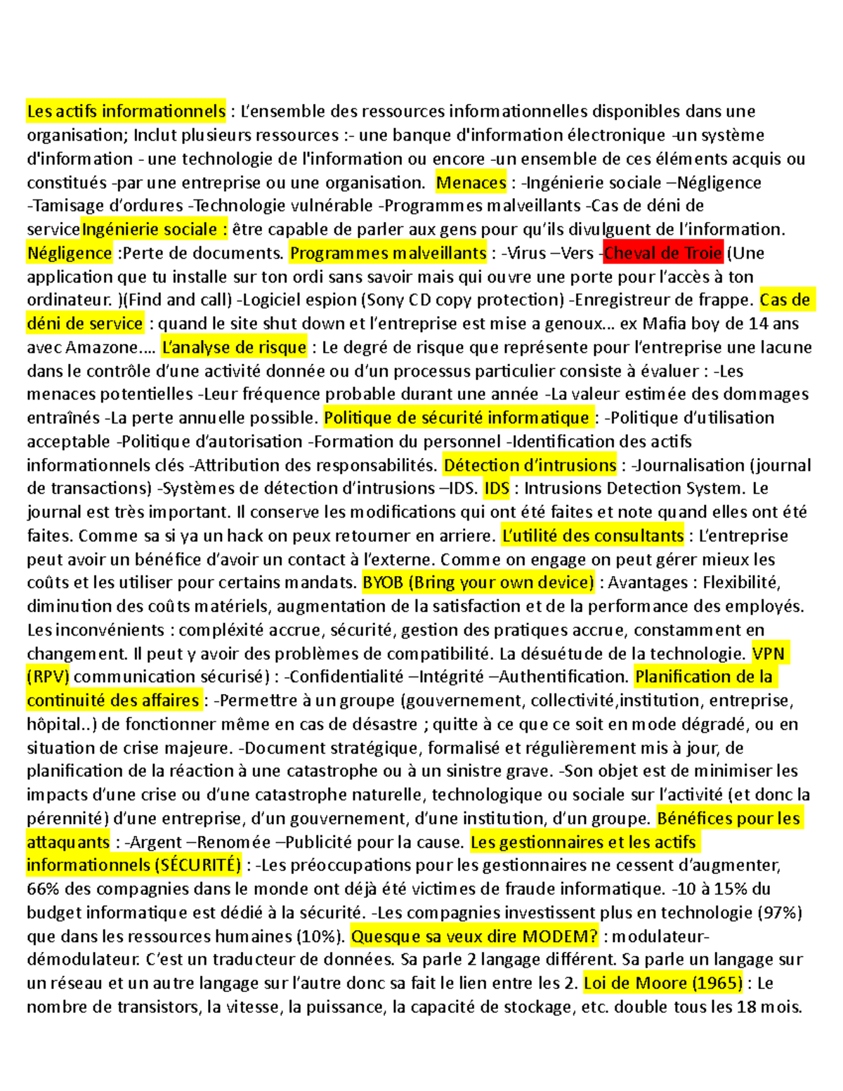 Feuille NOTE Examen Final - Les actifs informationnels : des ressources ...