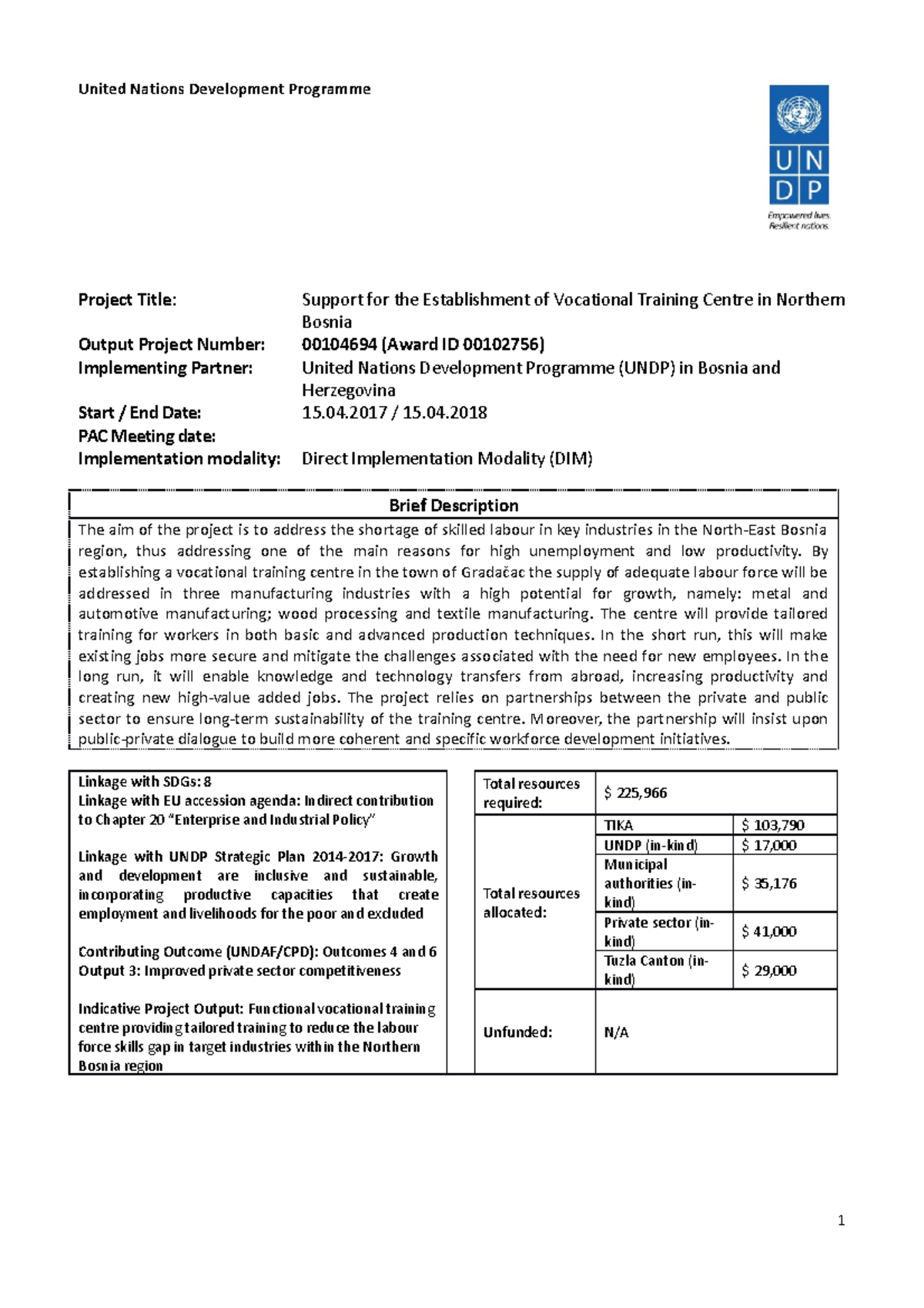 Training centre - Project Document - United Nations Development ...