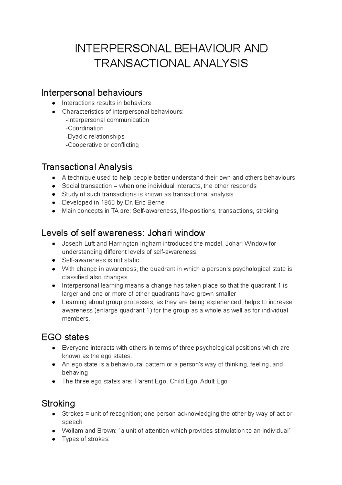 Interpersonal Behavior and Transactional Analysis - INTERPERSONAL BEHAVIOUR AND TRANSACTIONAL ...