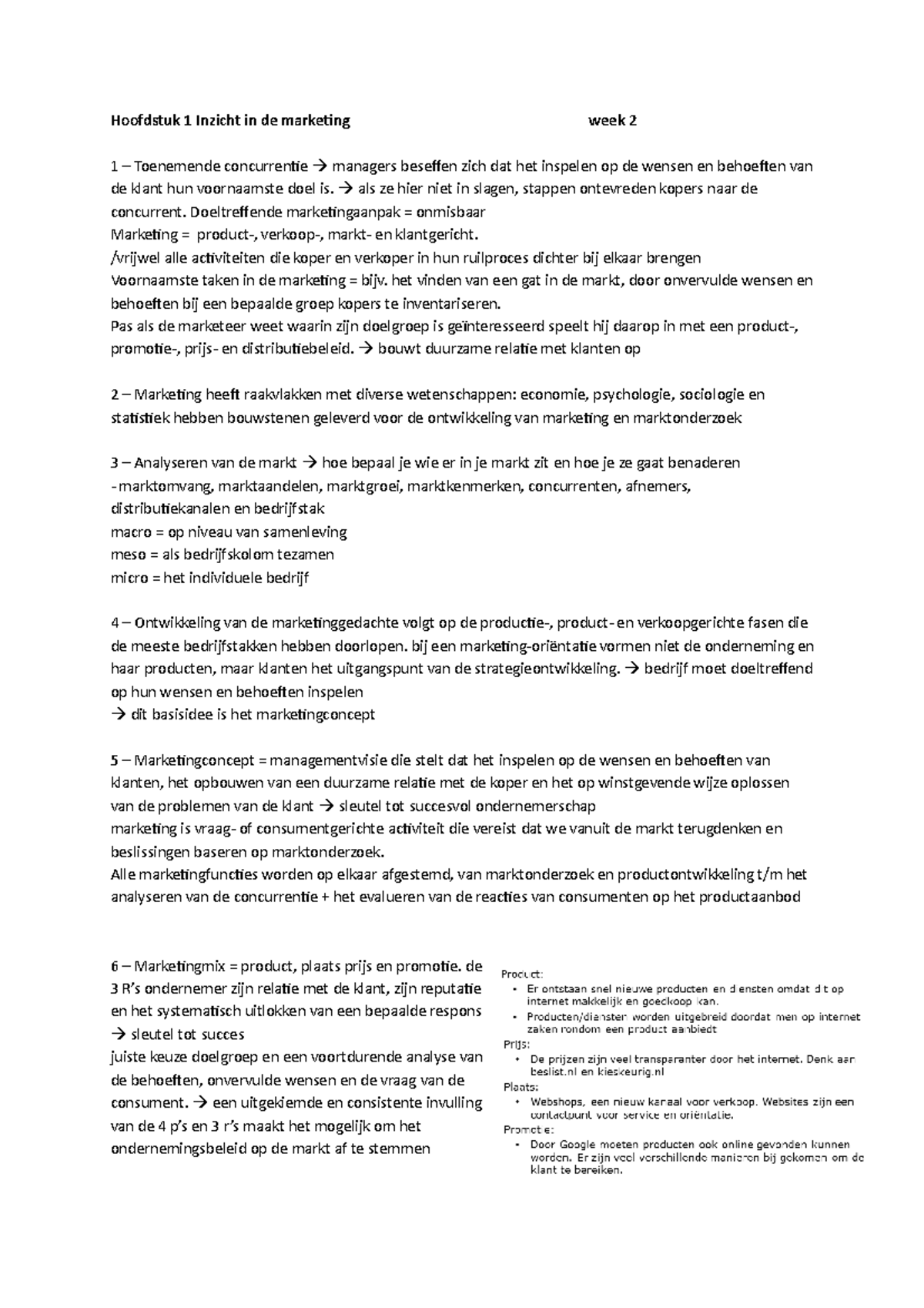 Samenvatting Grondslagen Van De Marketing College - Hoofdstuk 1 Inzicht ...