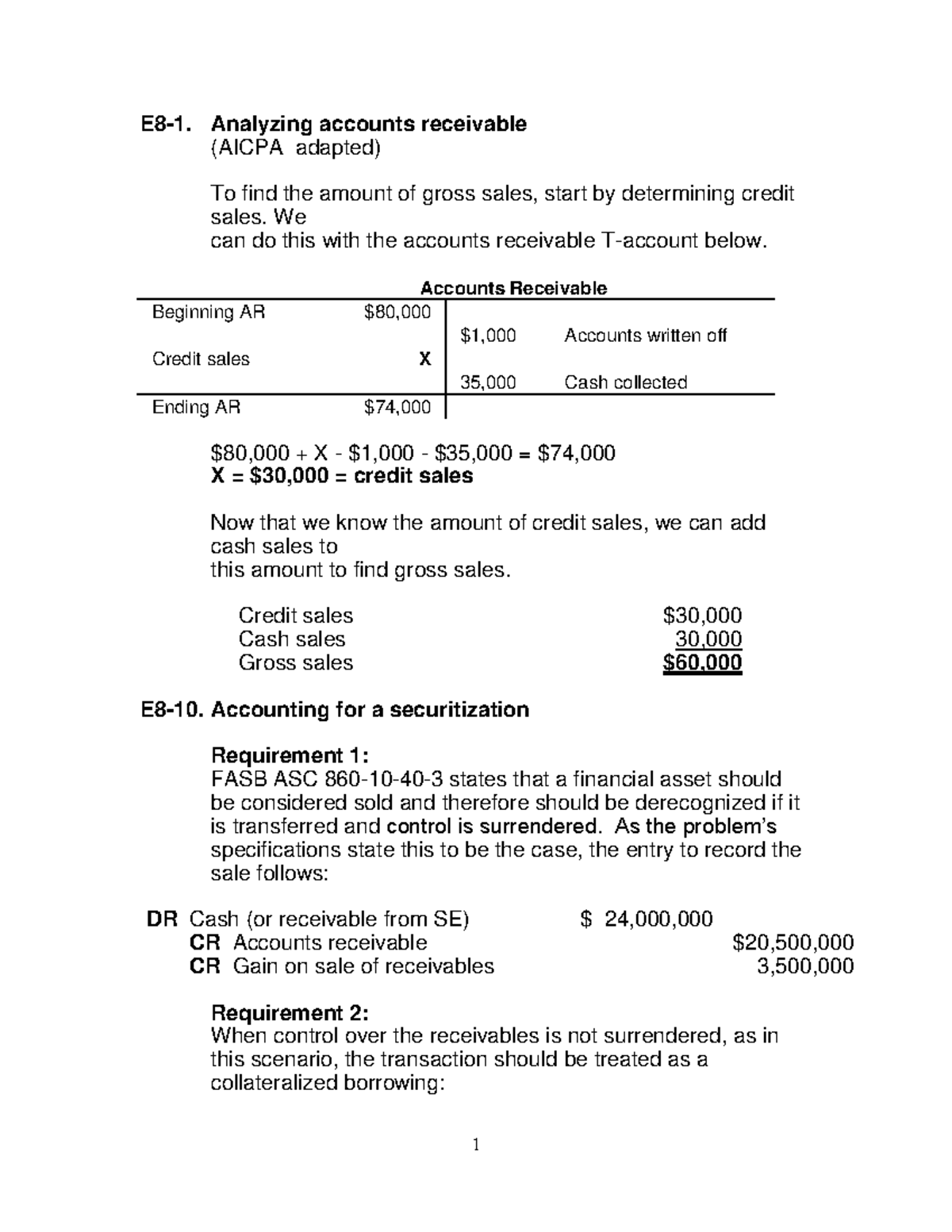 ACCT303 Chapter 8 Homework Solutions - E8-1. Analyzing accounts ...