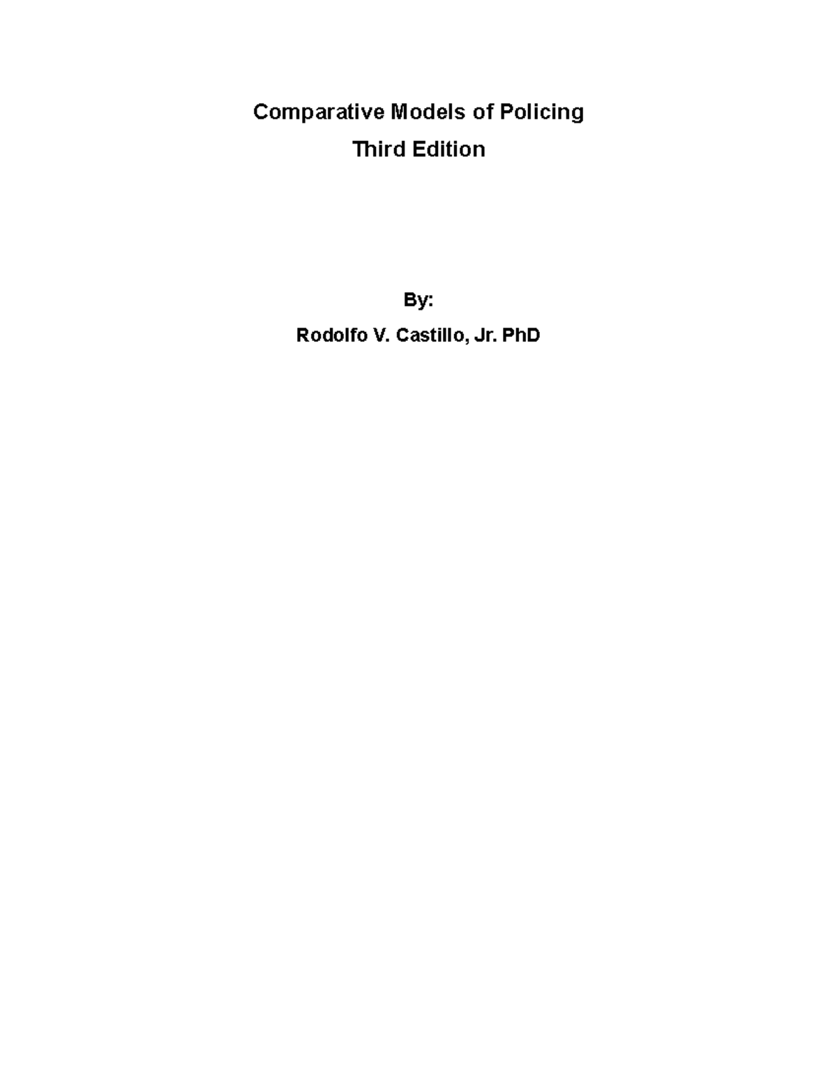 Comparative Models in Policing November - Comparative Models of ...