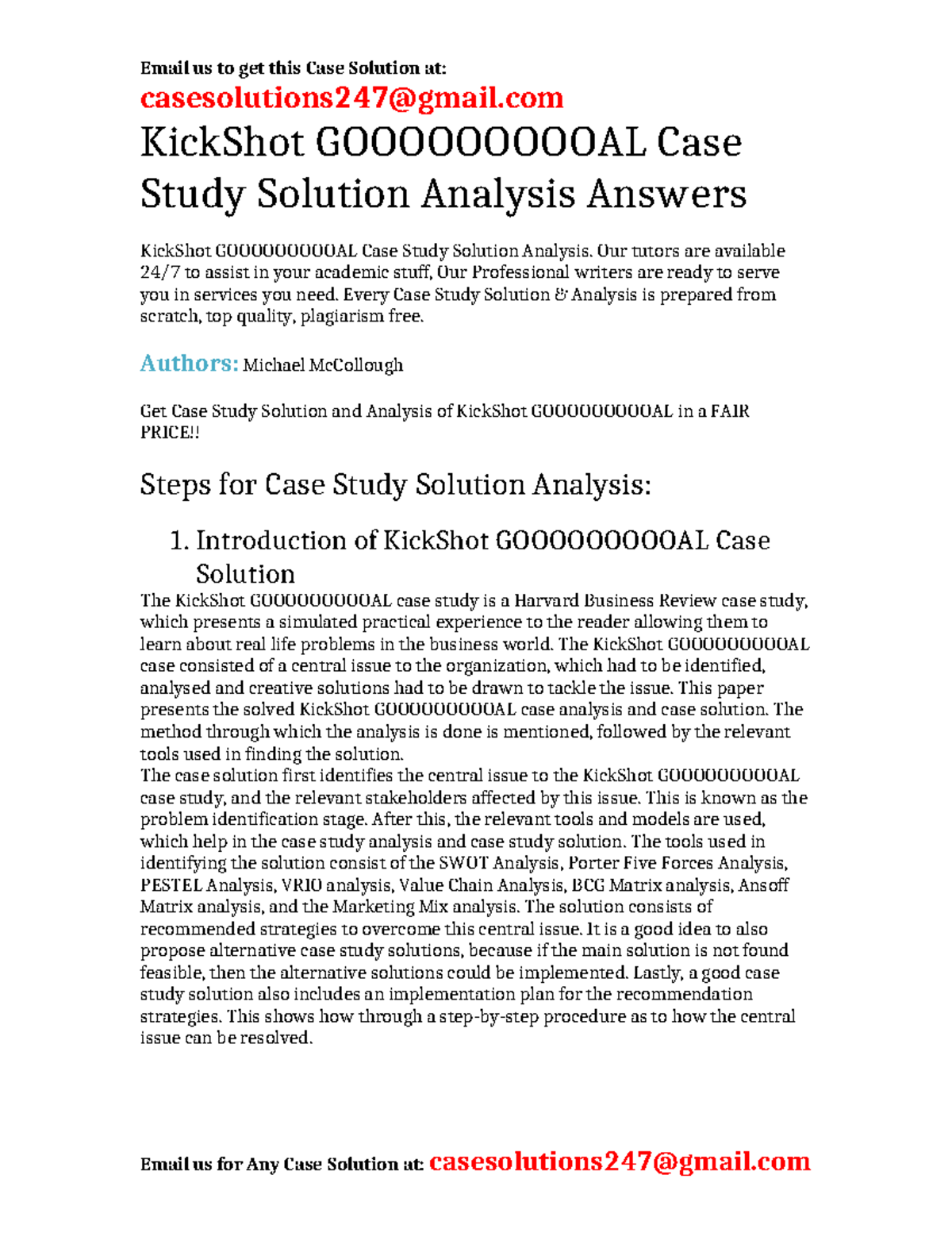 KickShot Goooooooooal Case Study Solution Analysis - casesolutions247 ...