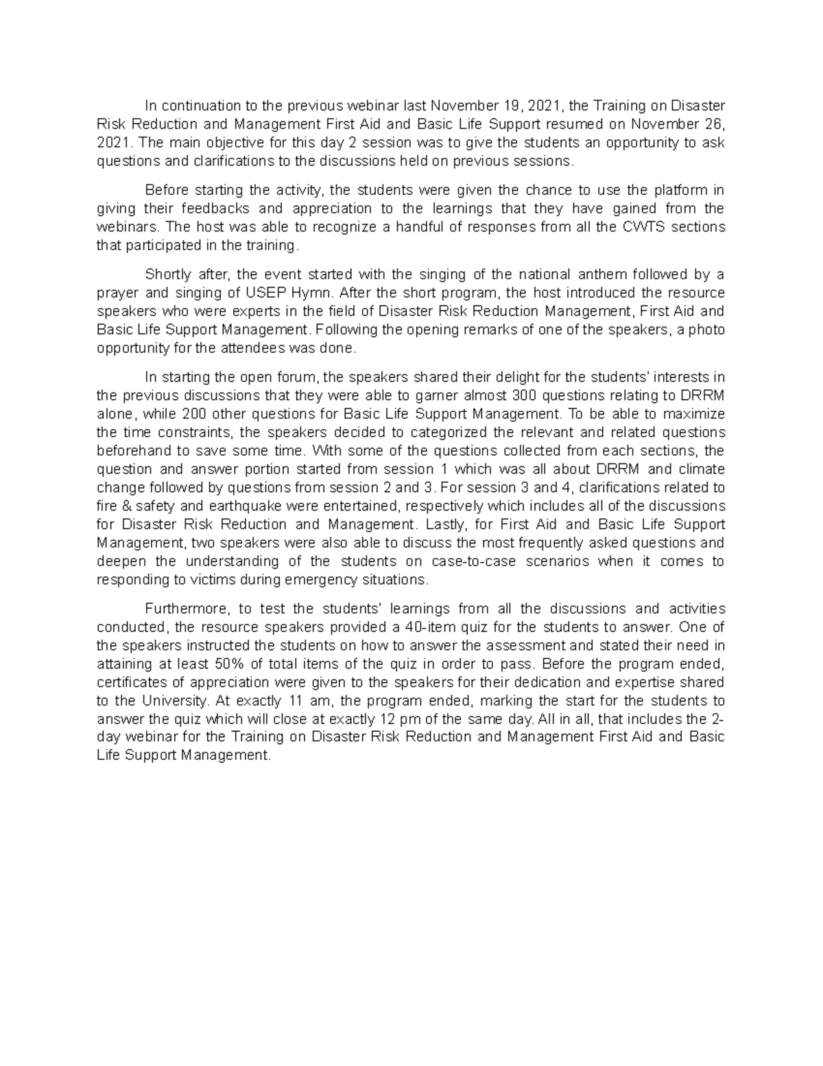 Sample Narrative Report - Bachelor of Science in Accountancy - UM - Studocu