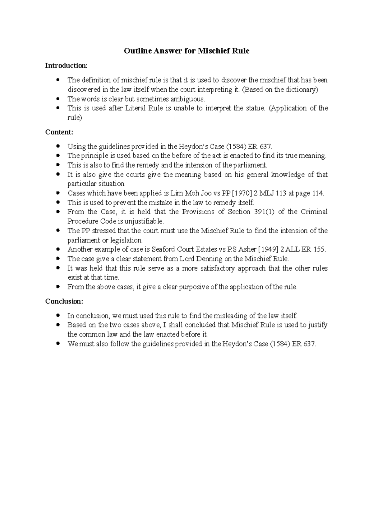 Tutorial Question 3(Outline Answer) - Outline Answer for Mischief Rule ...