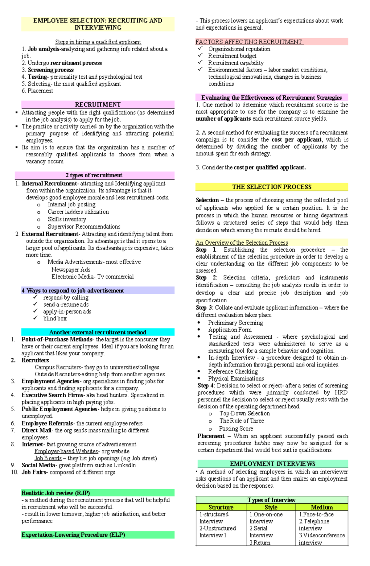 Employee Selection - EMPLOYEE SELECTION: RECRUITING AND INTERVIEWING ...