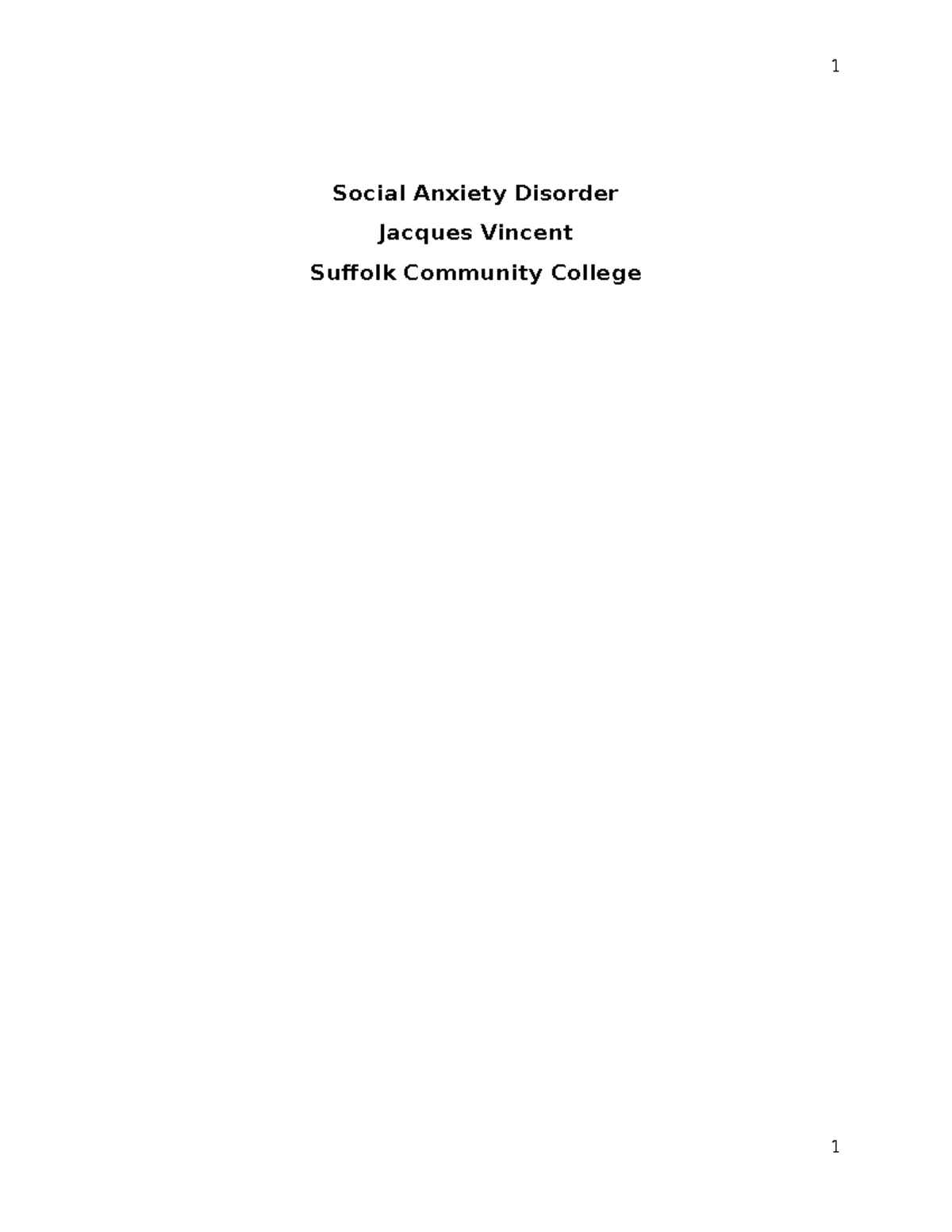 Social Anxiety Disorder paper - Social Anxiety Disorder Jacques Vincent ...