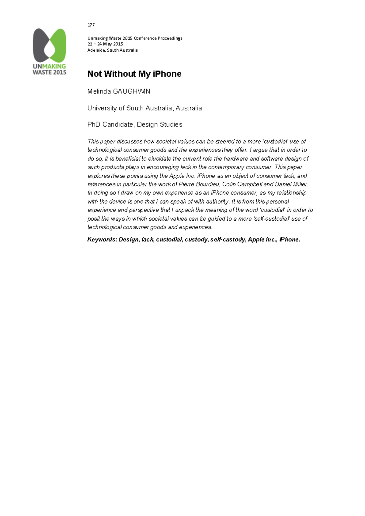 extra reading for desn1001 - Unmaking Waste 2015 Conference Proceedings ...