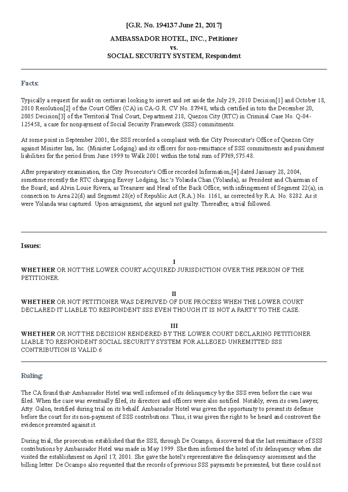 ACT.1Law - nmjj - [G. No. 194137 June 21, 2017] AMBASSADOR HOTEL, INC ...