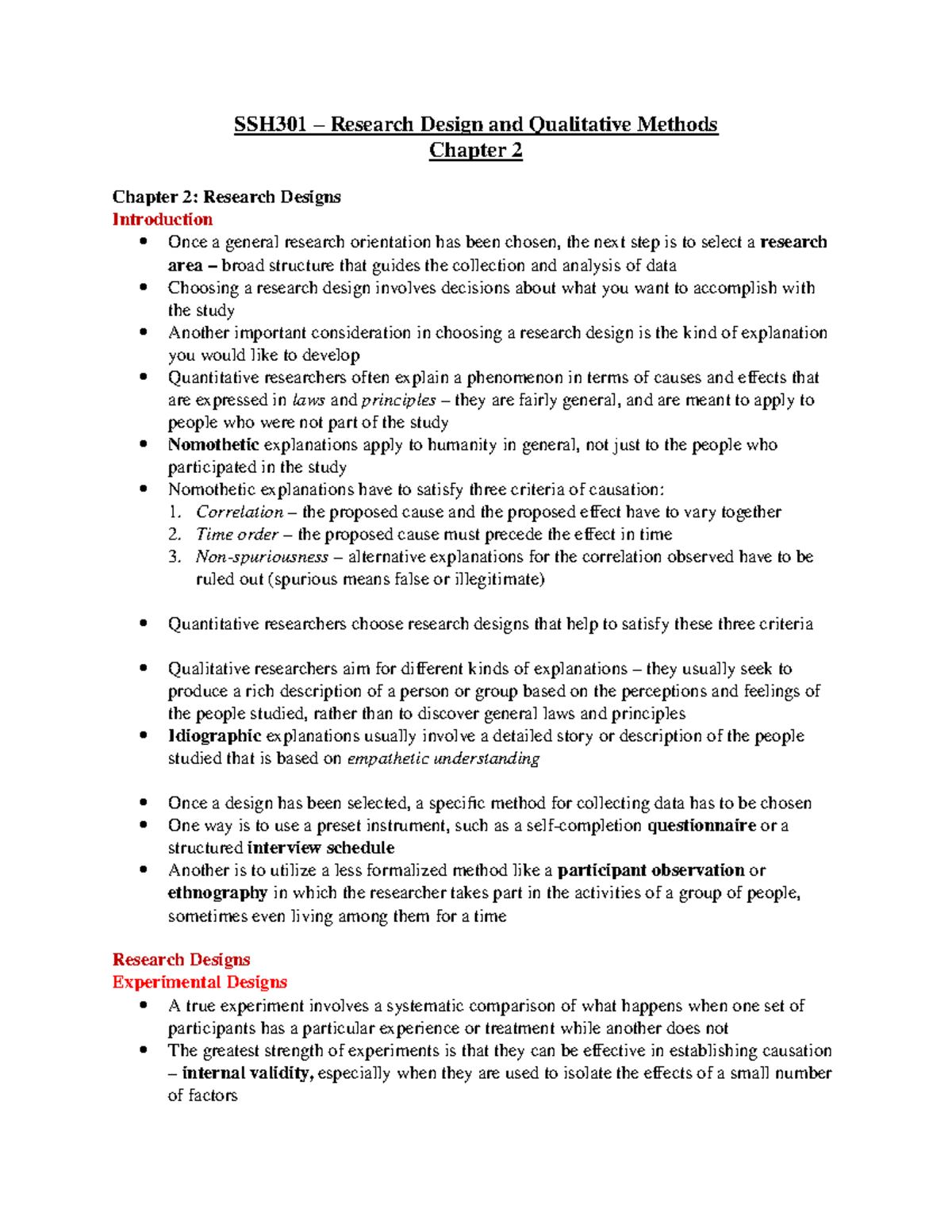 SSH301 chapter 2 - SSH301 – Research Design and Qualitative Methods ...