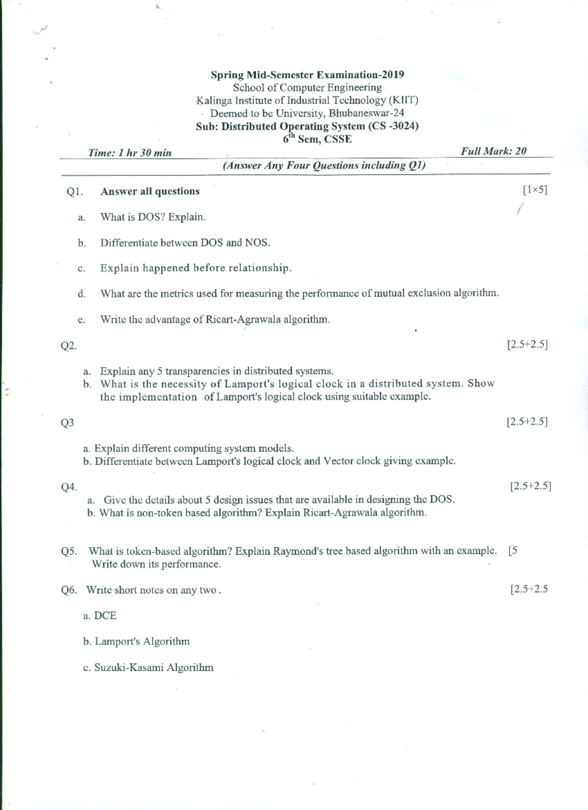Question Paper Midsem-2019 - Distributed Operating Systems - Studocu