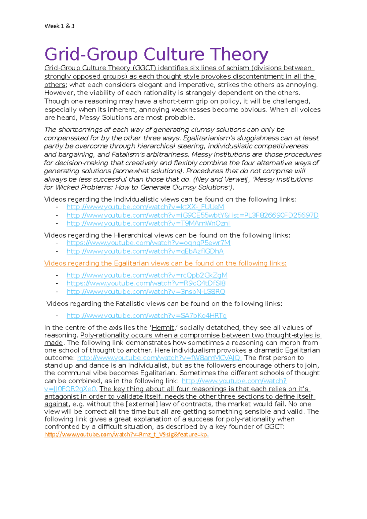 Organisational Behaviour & Analysis - GGCT - Week 1 &amp; 3 Grid-Group ...